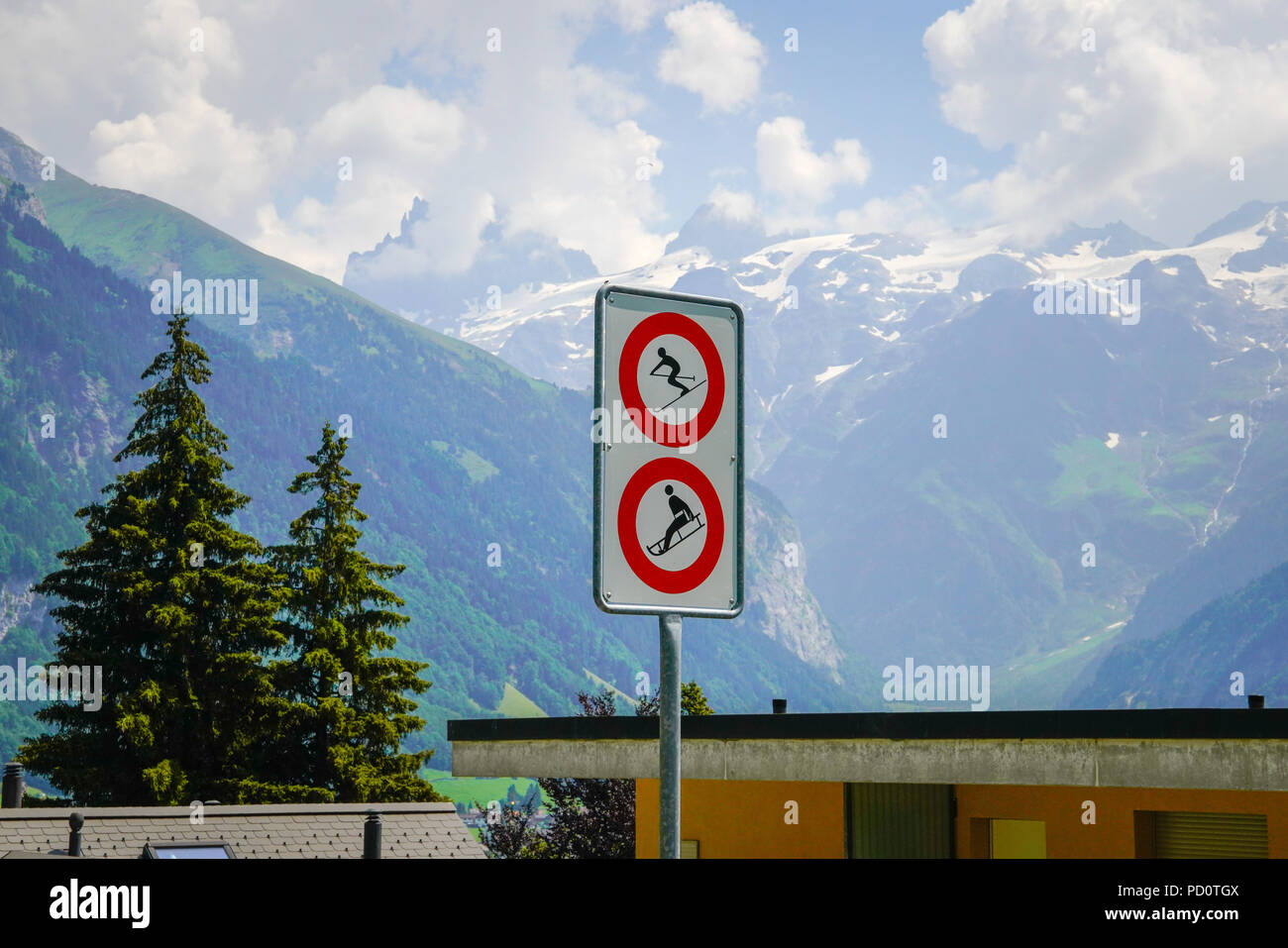 Swiss road signs in Engelberg, Switzerkand Stock Photo - Alamy