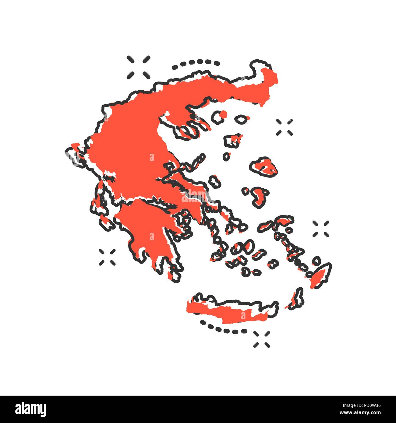 Vector cartoon Greece map icon in comic style. Greece sign illustration ...