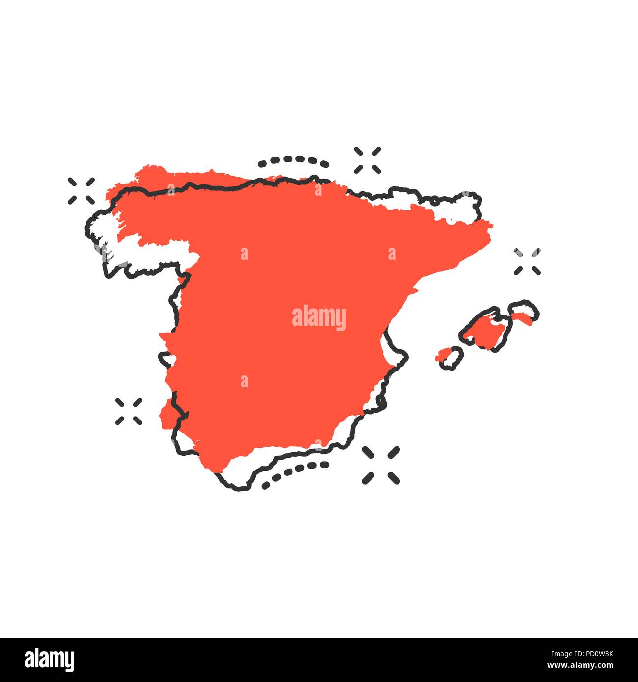 Vector cartoon Spain map icon in comic style. Spain sign illustration ...