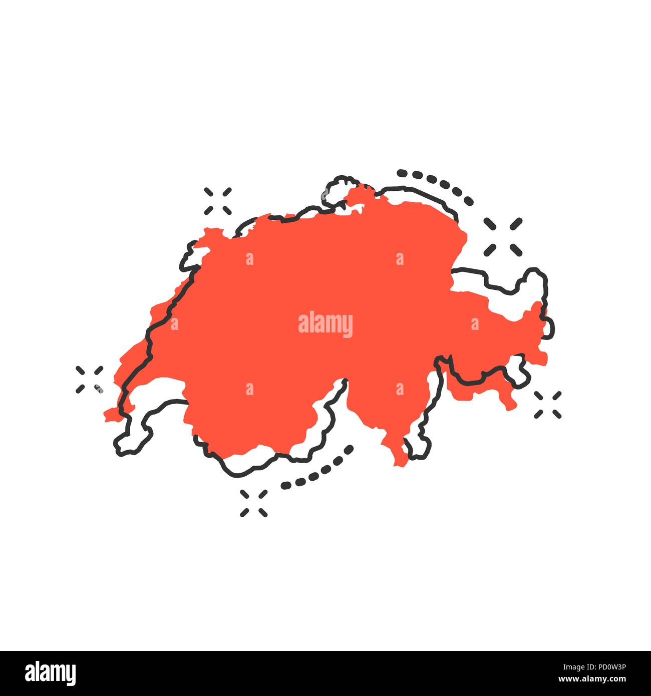 Vector cartoon Switzerland map icon in comic style. Switzerland sign ...