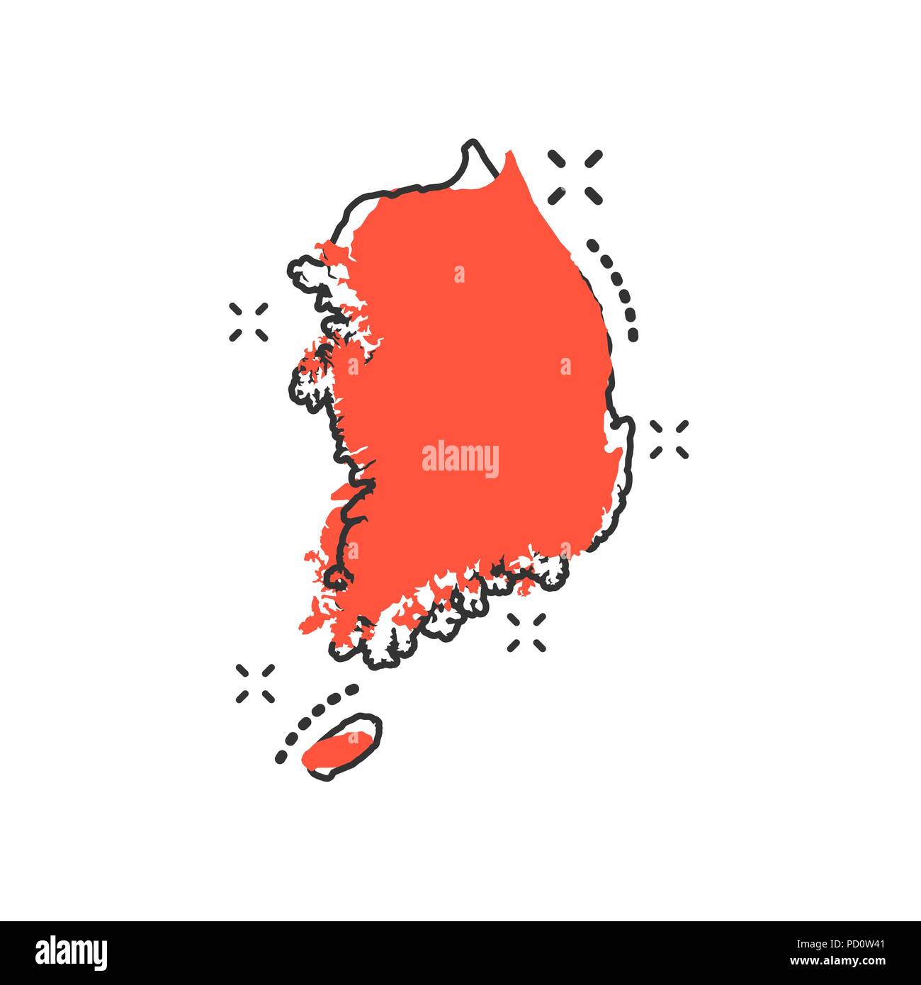 Vector cartoon South Korea map icon in comic style. South Korea sign ...