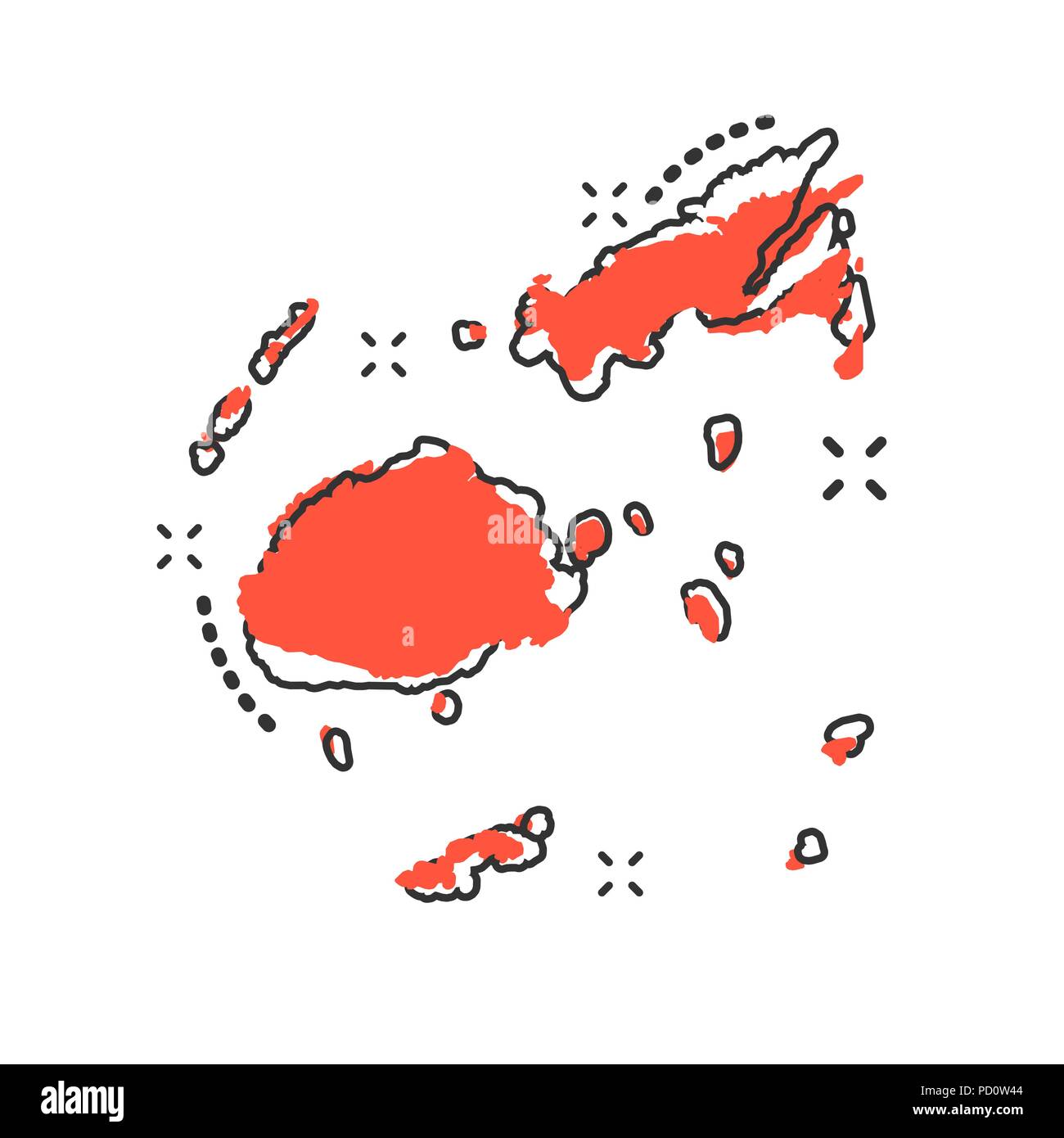 Vector cartoon Fiji map icon in comic style. Fiji sign illustration ...