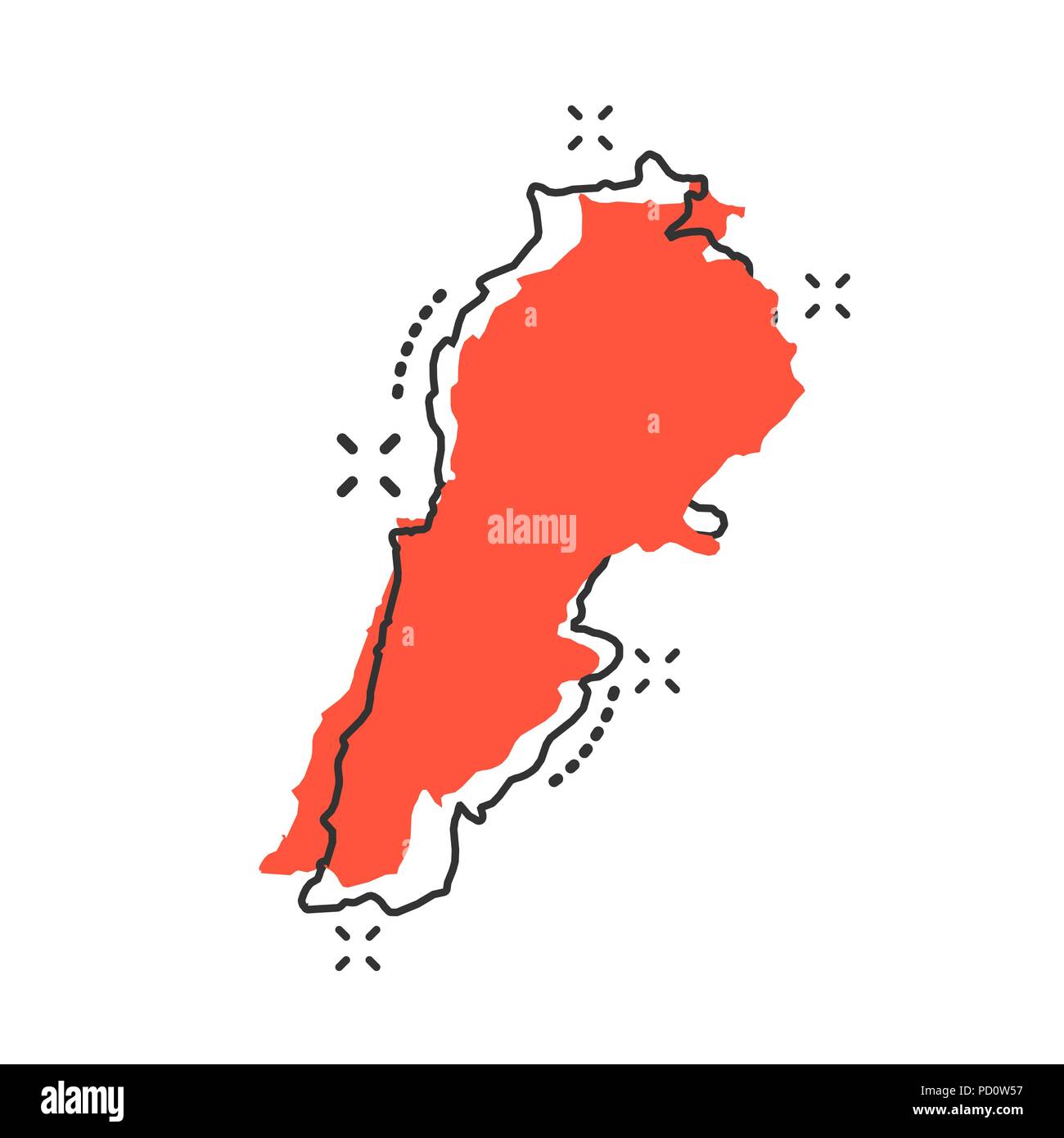 Vector cartoon Lebanon map icon in comic style. Lebanon sign ...