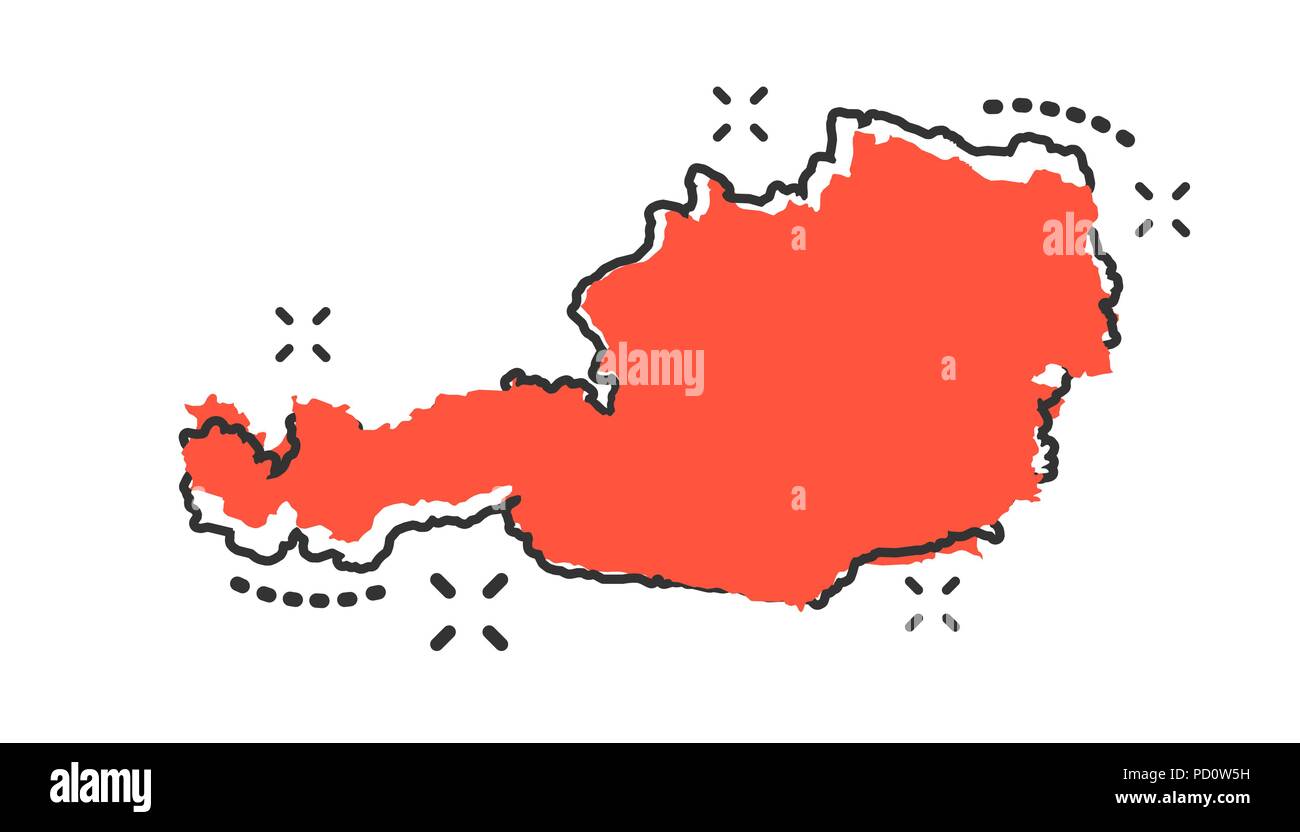Vector cartoon Austria map icon in comic style. Austria sign ...