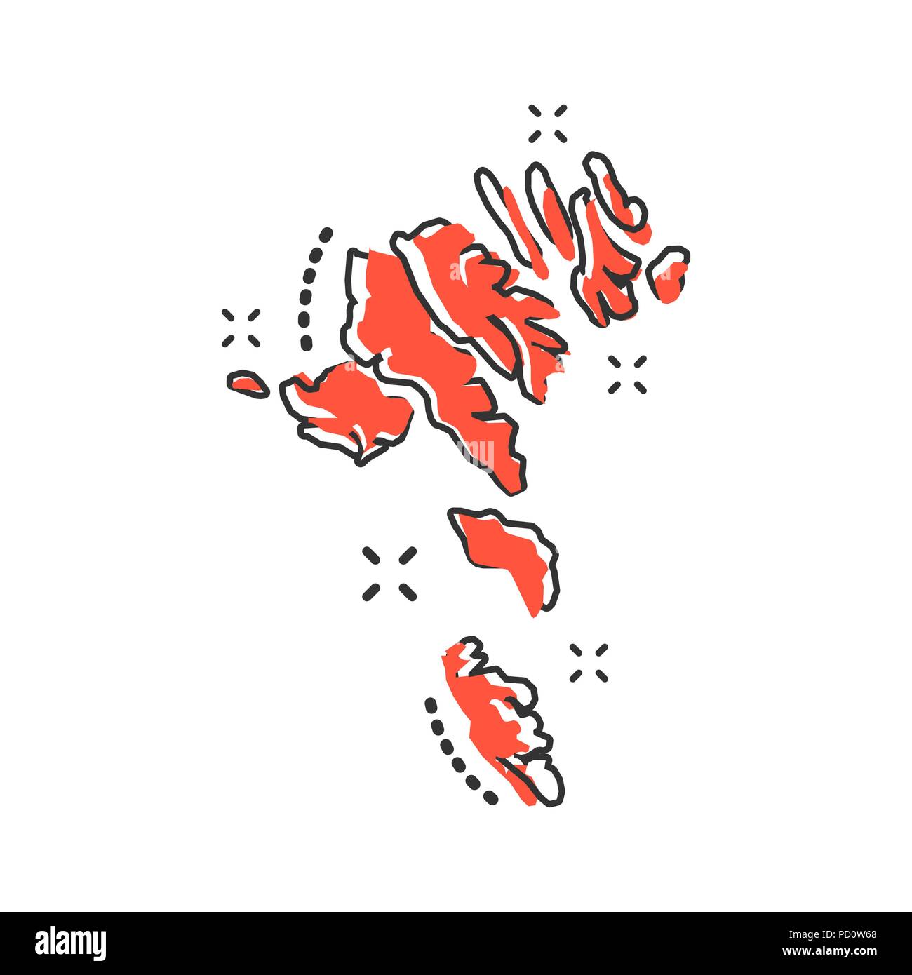 Vector cartoon Faroe Islands map icon in comic style. Faroe Islands ...