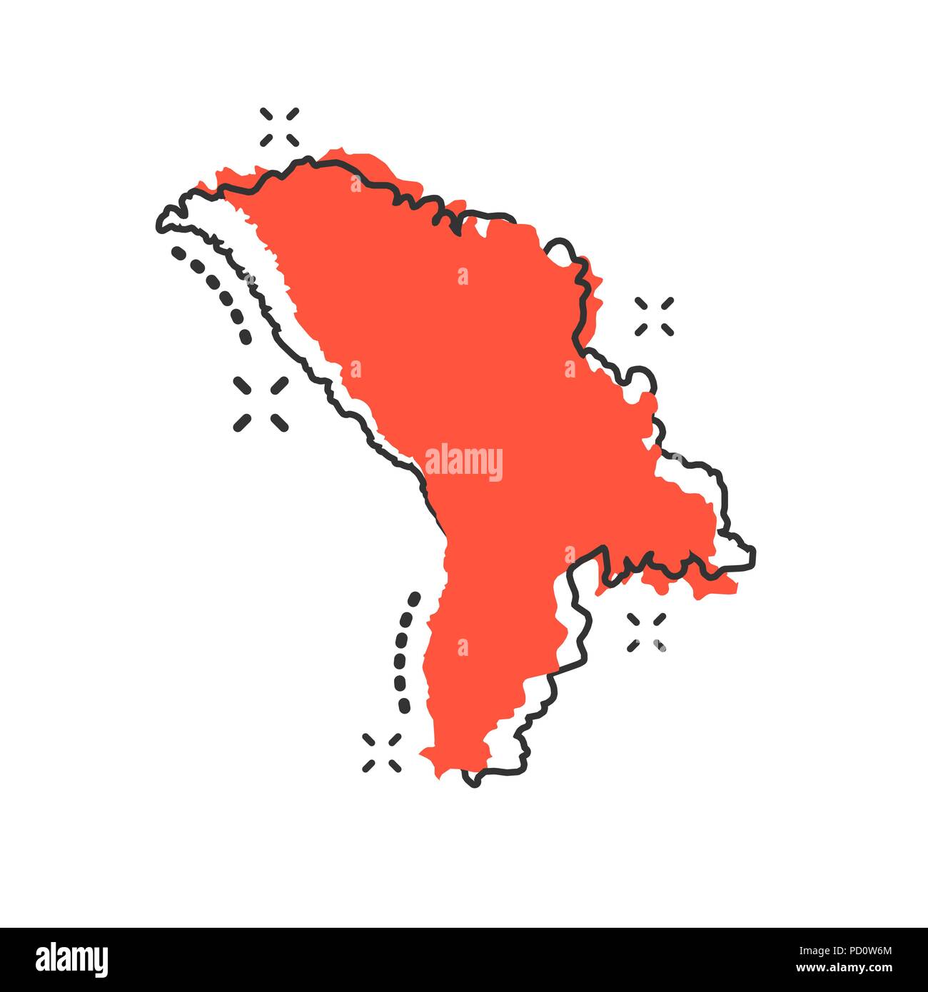 Vector cartoon Moldova map icon in comic style. Moldova sign ...