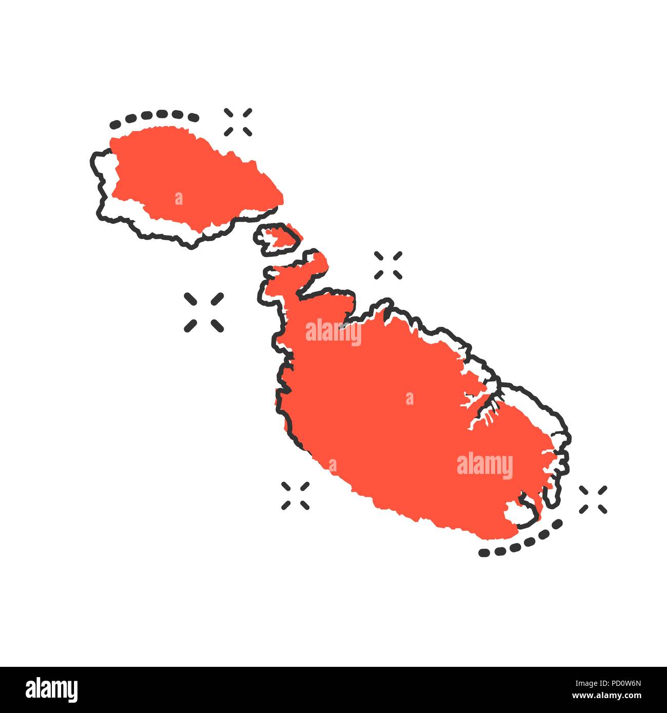 Vector cartoon Malta map icon in comic style. Malta sign illustration ...