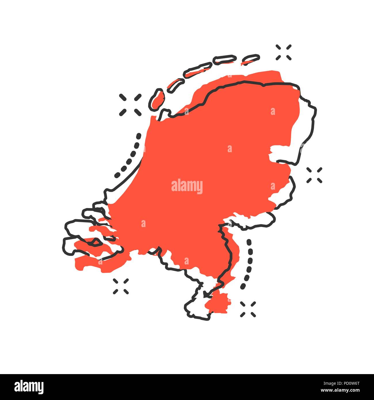 Vector cartoon Netherlands map icon in comic style. Netherlands sign ...