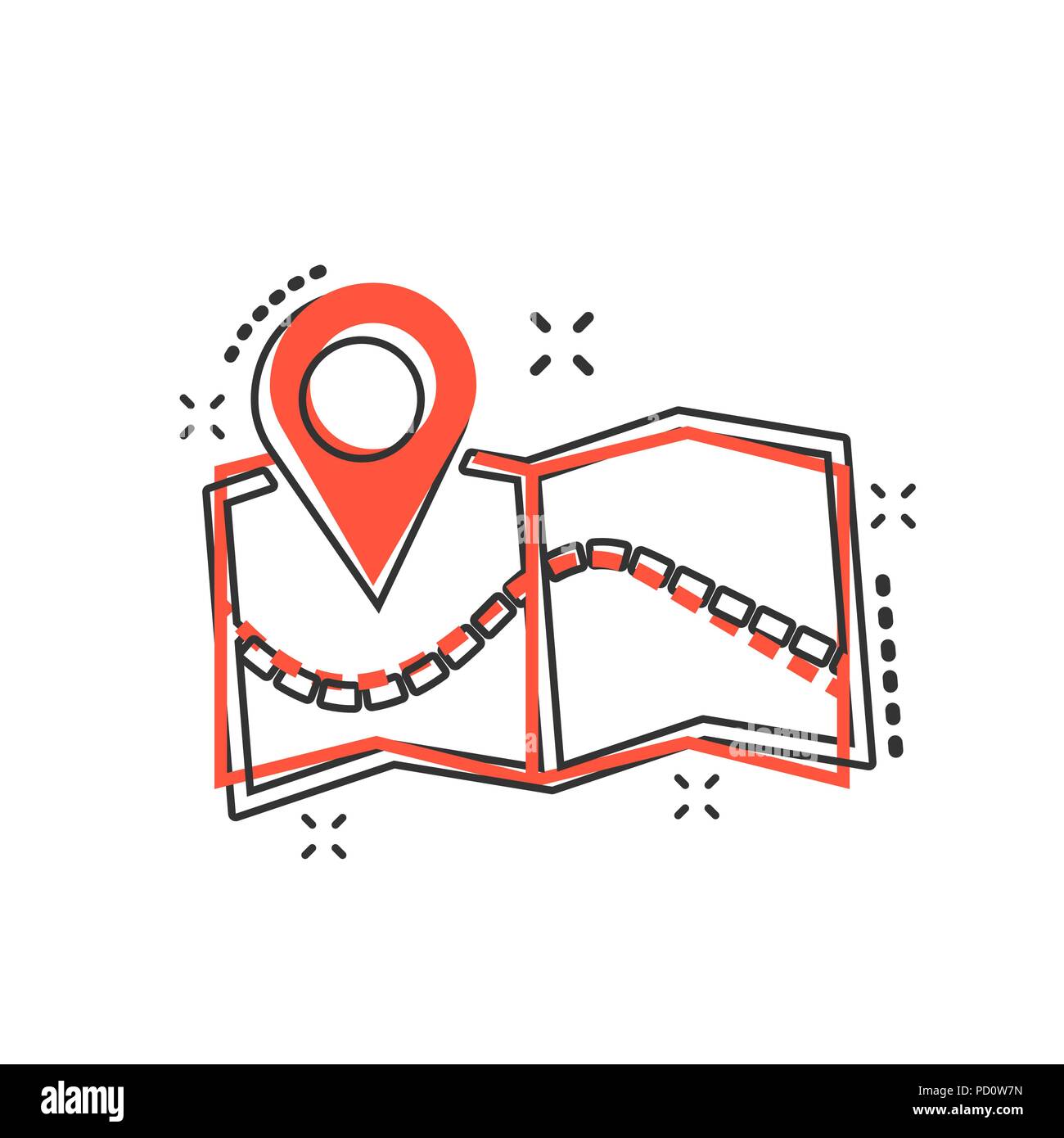 Vector cartoon pin on the map icon in comic style. Map gps sign ...