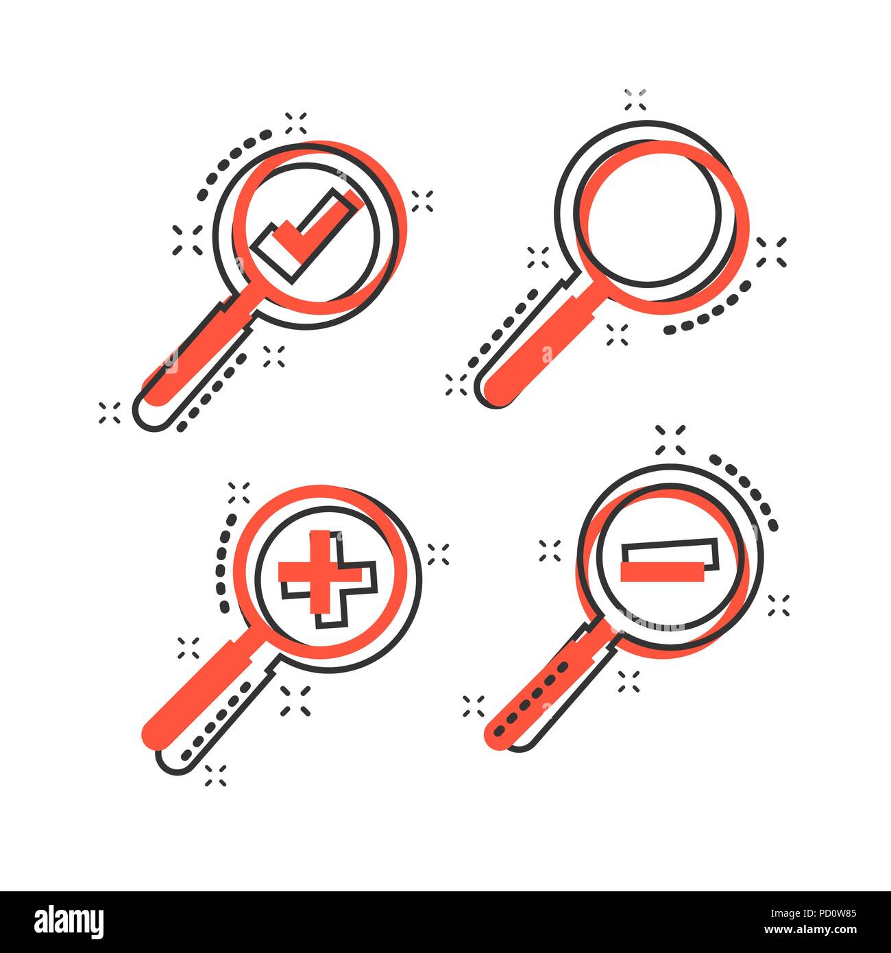 Vector cartoon set of loupe icon in comic style. Magnifier sign ...