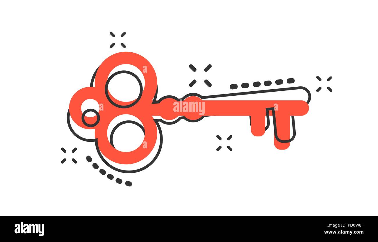 Vector cartoon key icon in comic style. Secret keyword sign ...