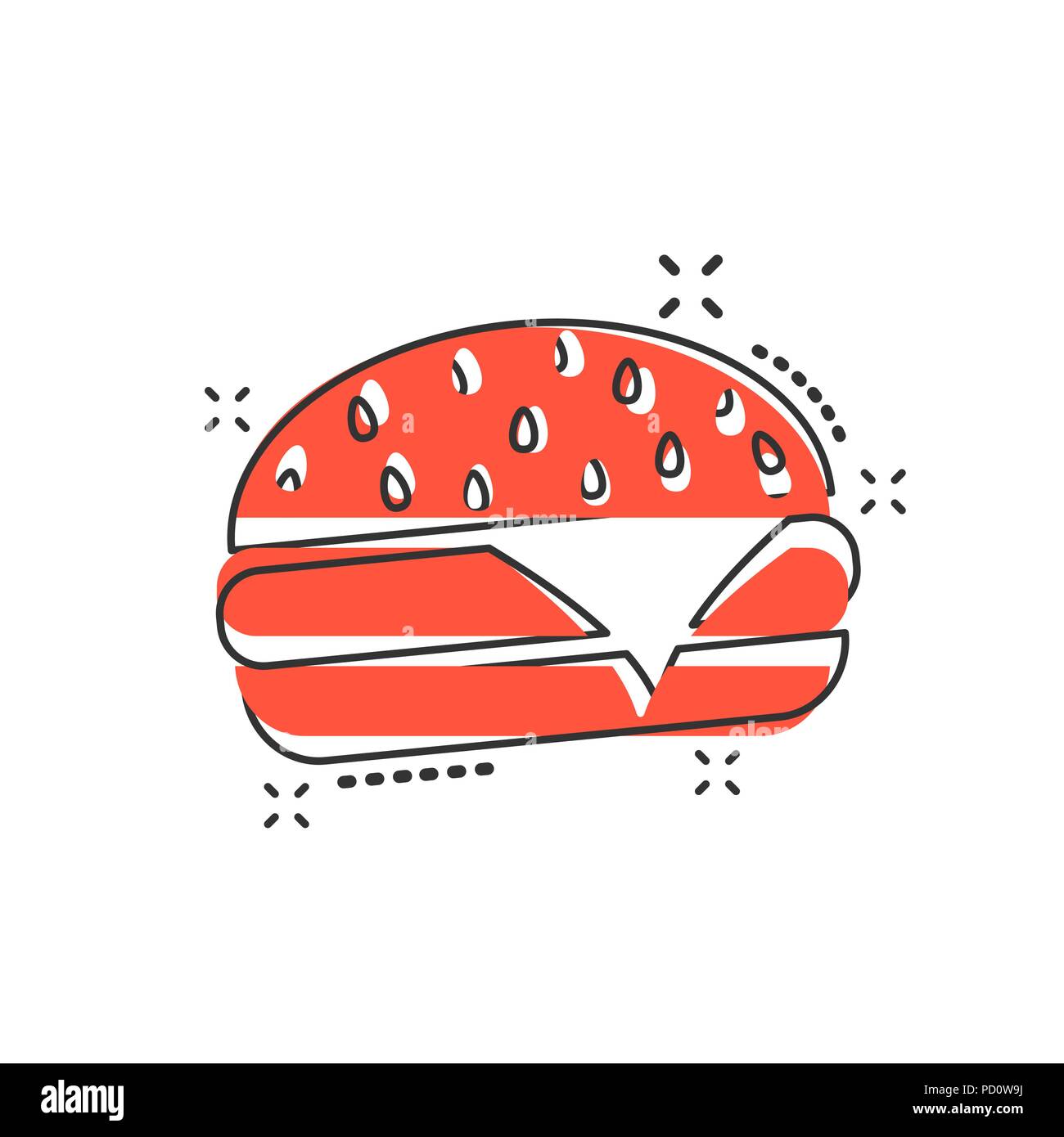Vector cartoon burger fast food icon in comic style. Hamburger sign ...