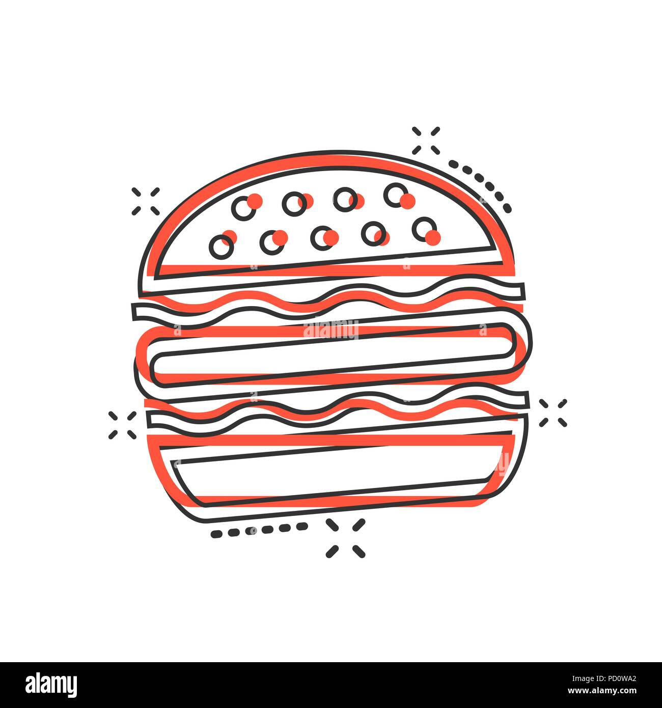 Vector cartoon burger fast food icon in comic style. Hamburger sign ...