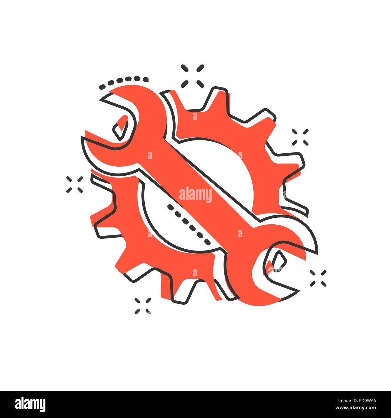 Vector cartoon service tool icon in comic style. Cogwheel with wrench ...