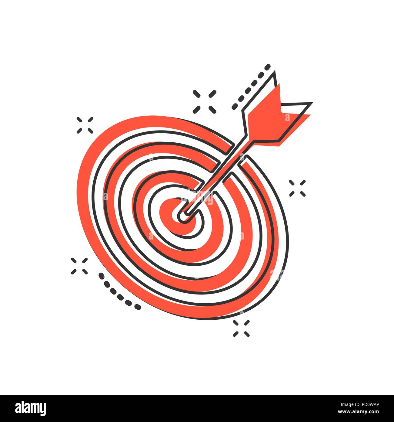 Vector cartoon target aim icon in comic style. Darts game sign ...