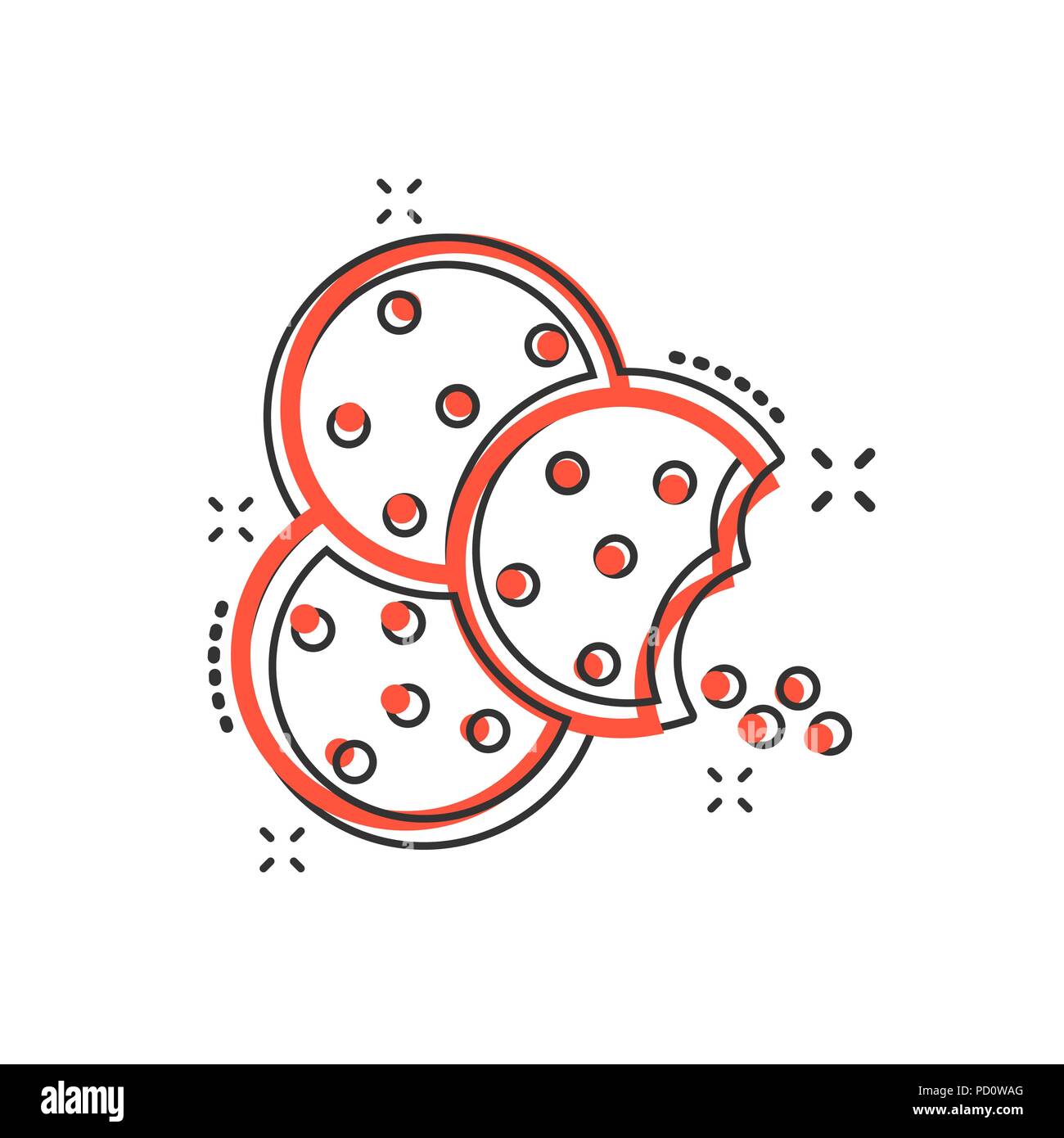 Vector cartoon cookie icon in comic style. Chip biscuit sign ...