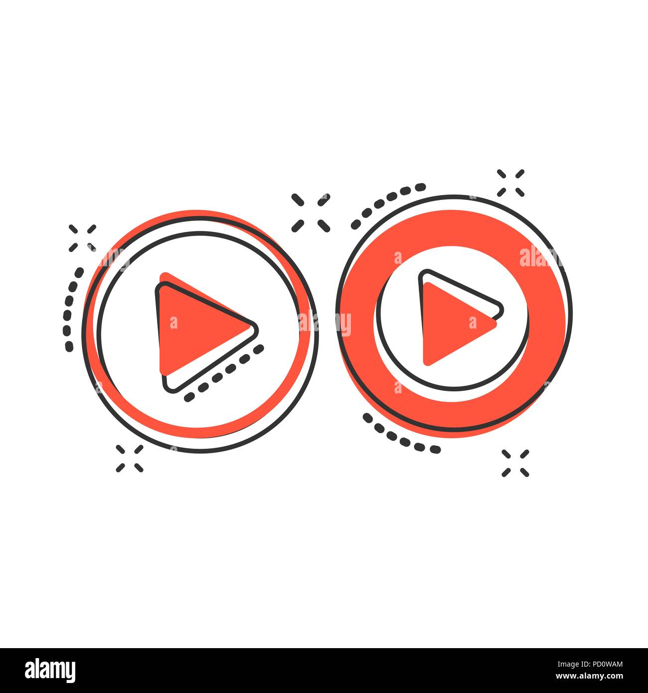 Vector cartoon play button icon in comic style. Play video sign ...