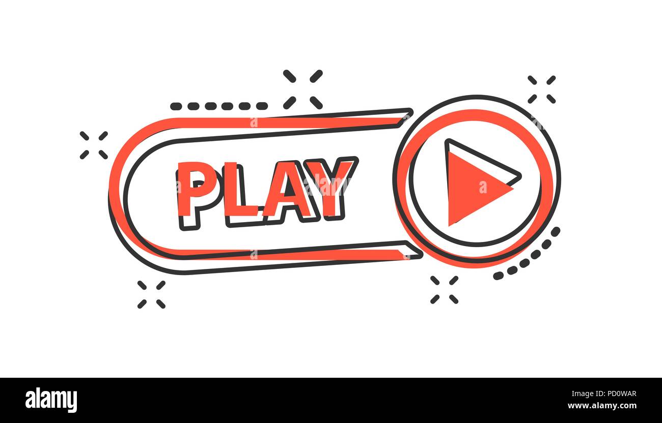 Vector cartoon play button icon in comic style. Play video sign ...