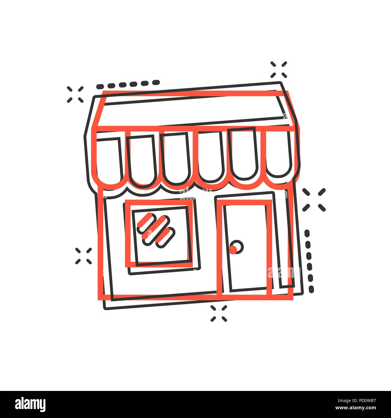 Vector cartoon store market icon in comic style. Shop building sign ...