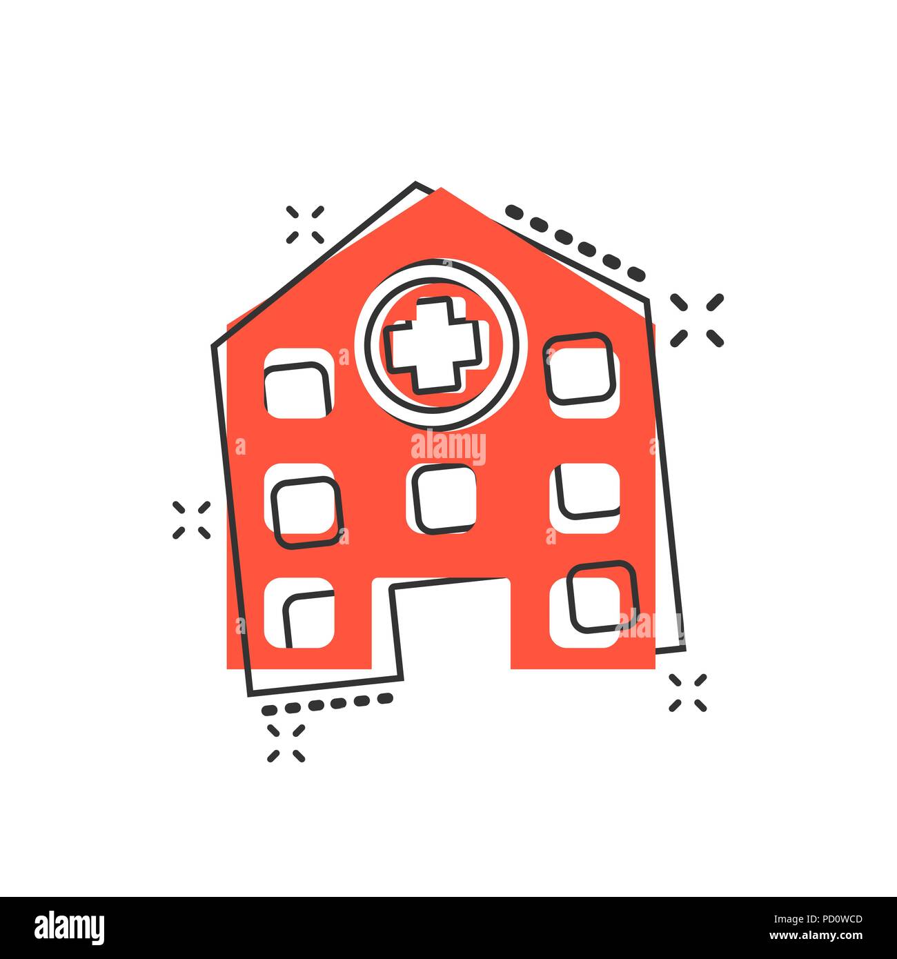 Vector cartoon hospital building icon in comic style. Infirmary medical ...