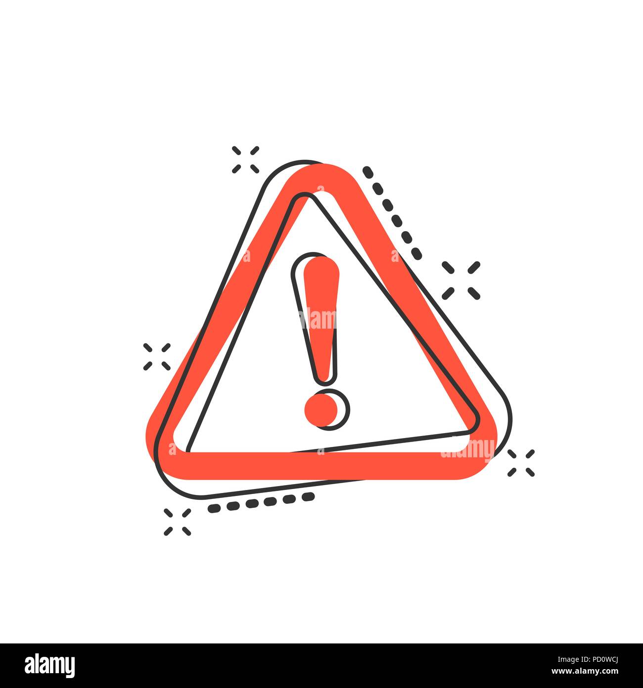 Vector cartoon danger icon in comic style. Attention caution sign ...
