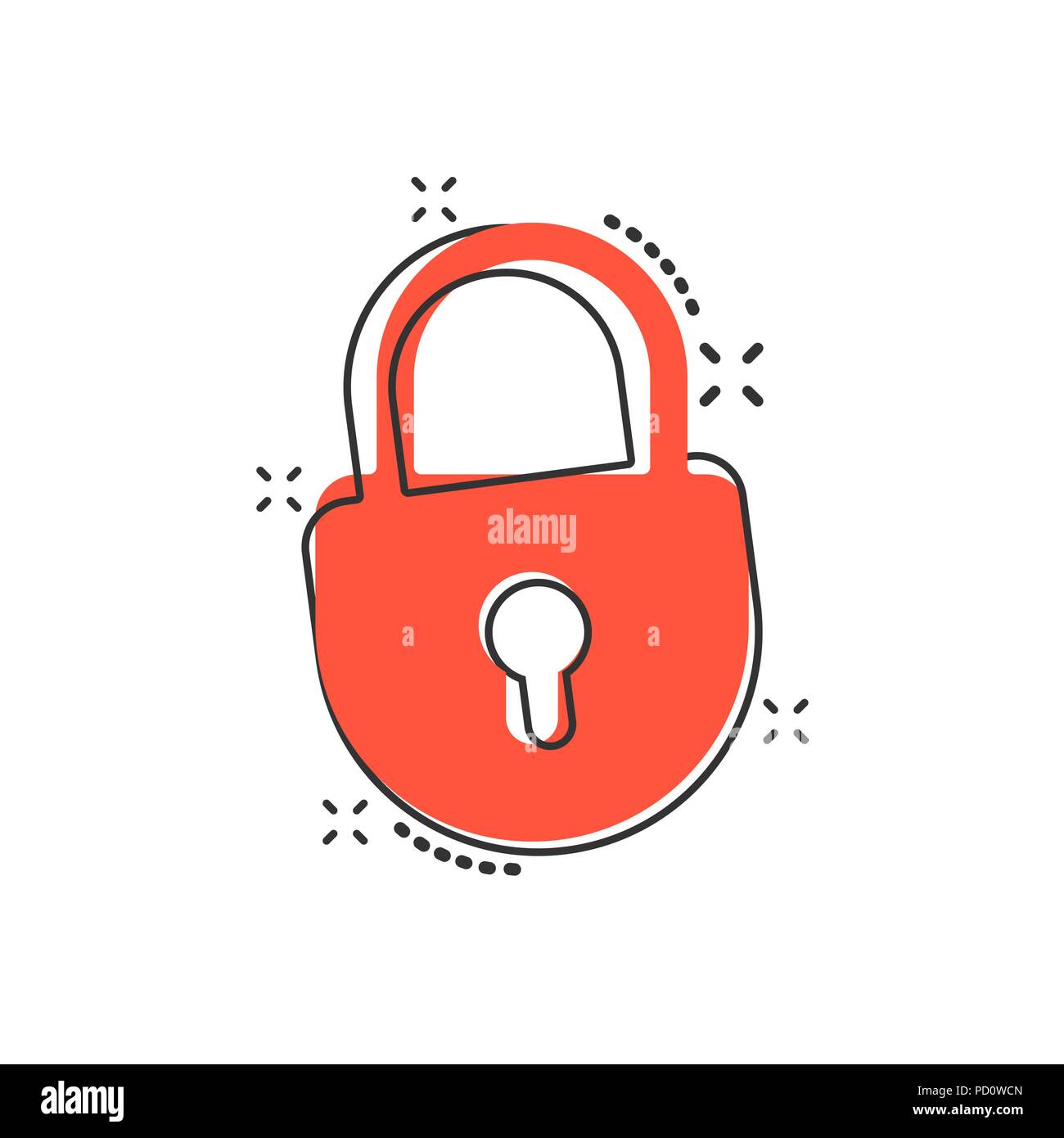 Vector cartoon lock icon in comic style. Padlock locker sign ...