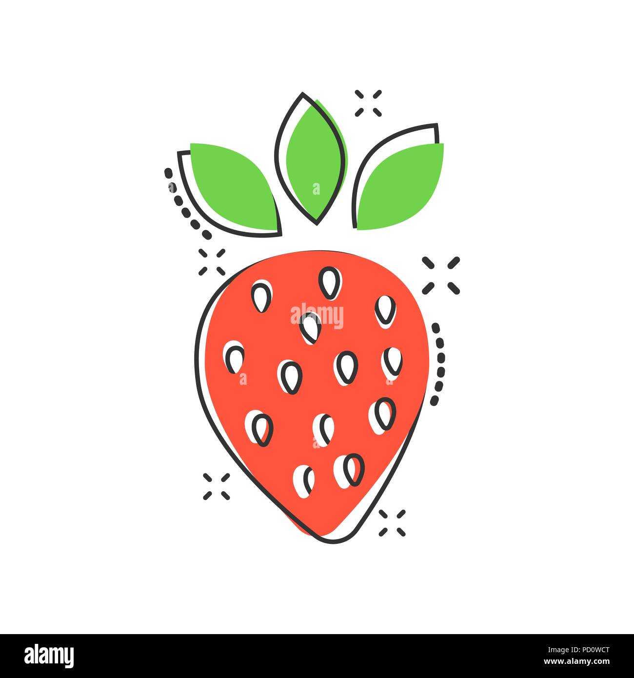 Vector cartoon strawberry fruit icon in comic style. Ripe berry sign ...