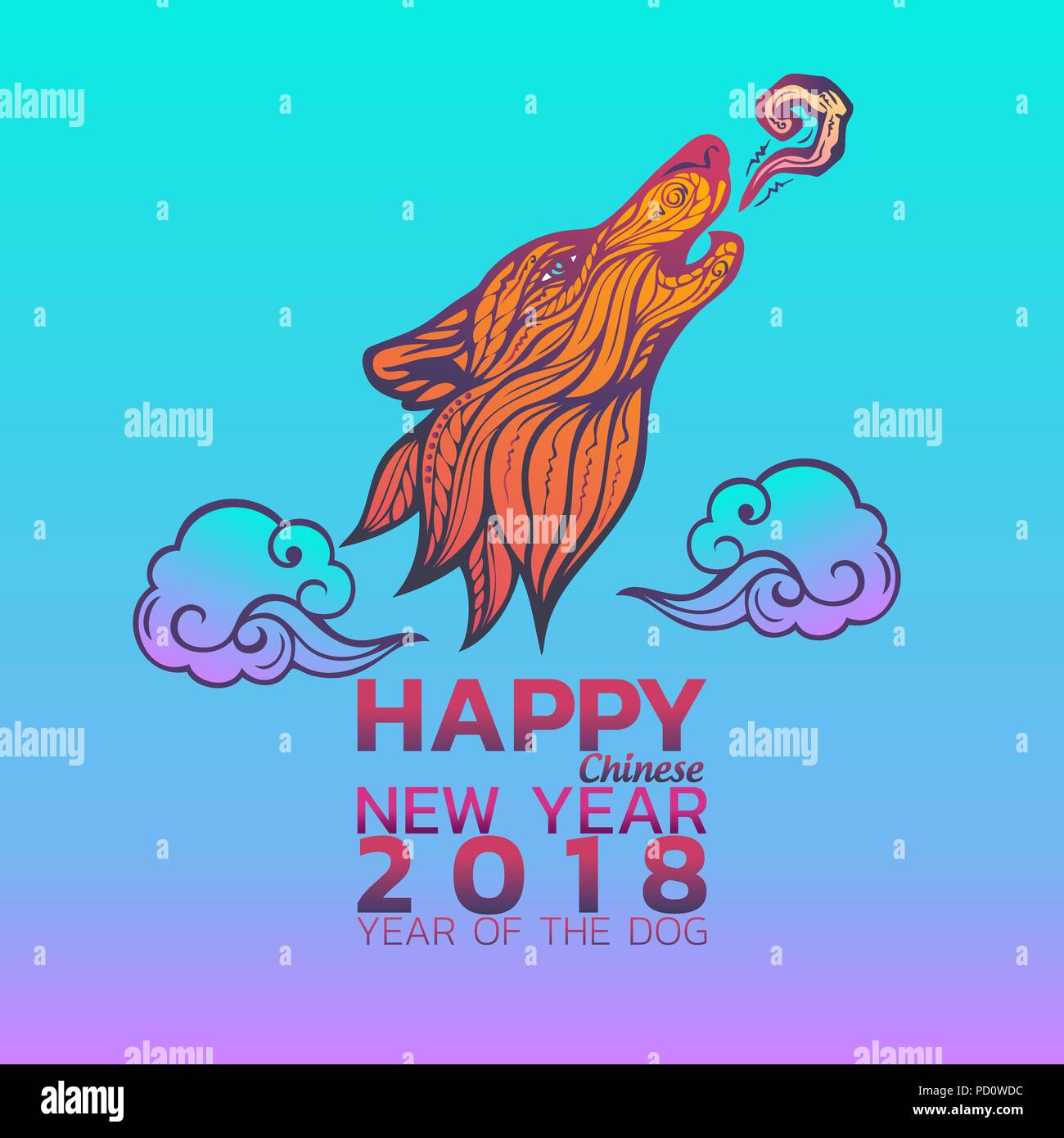 Chinese New Year 2018. Zodiac Dog. Happy New Year card, art with dog ...