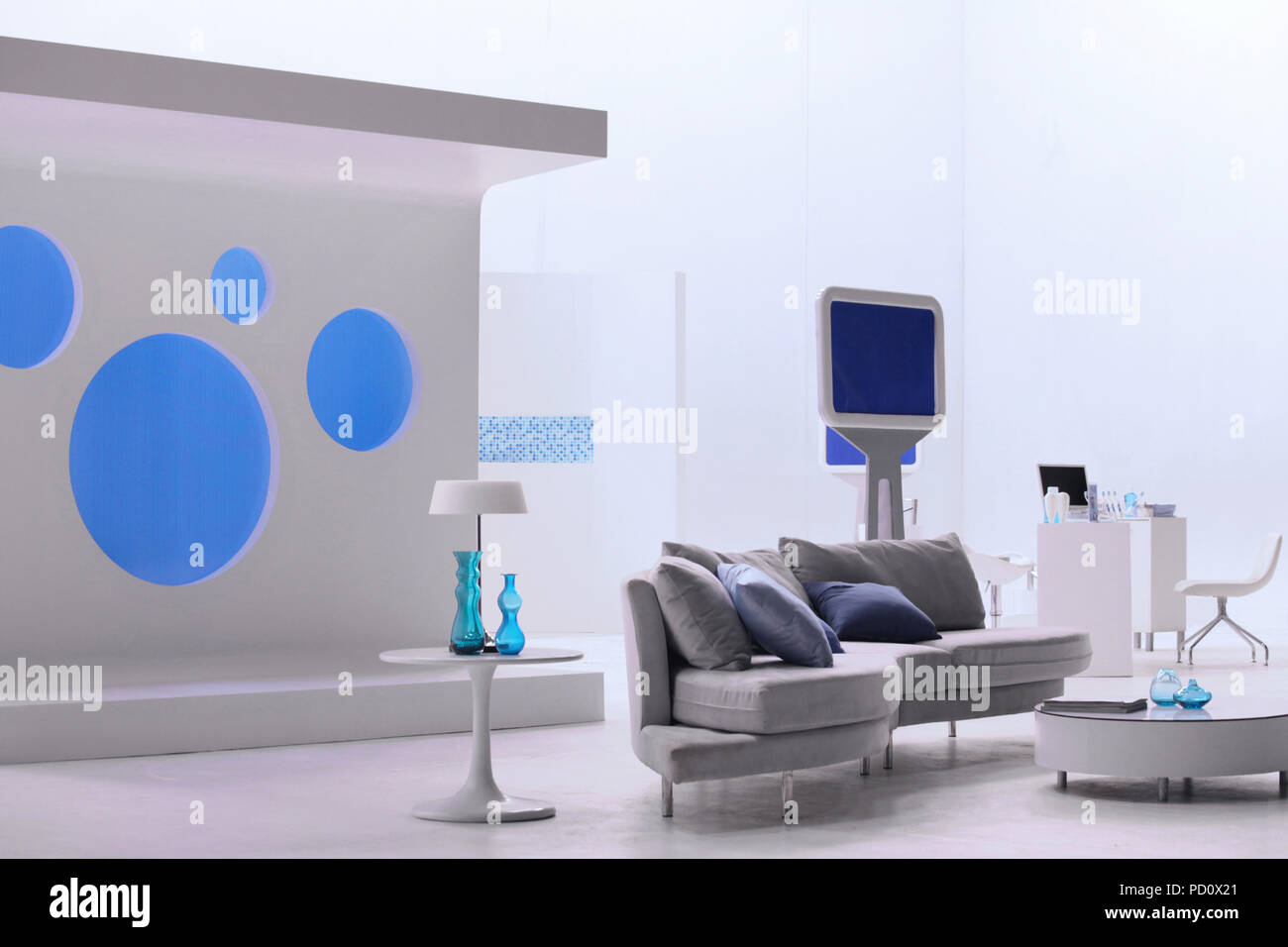 a sofa set in waiting area was setup in studio for shooting movie Stock ...