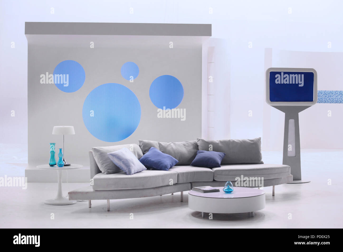 setup of waiting area and monitor in studio on the white background for ...