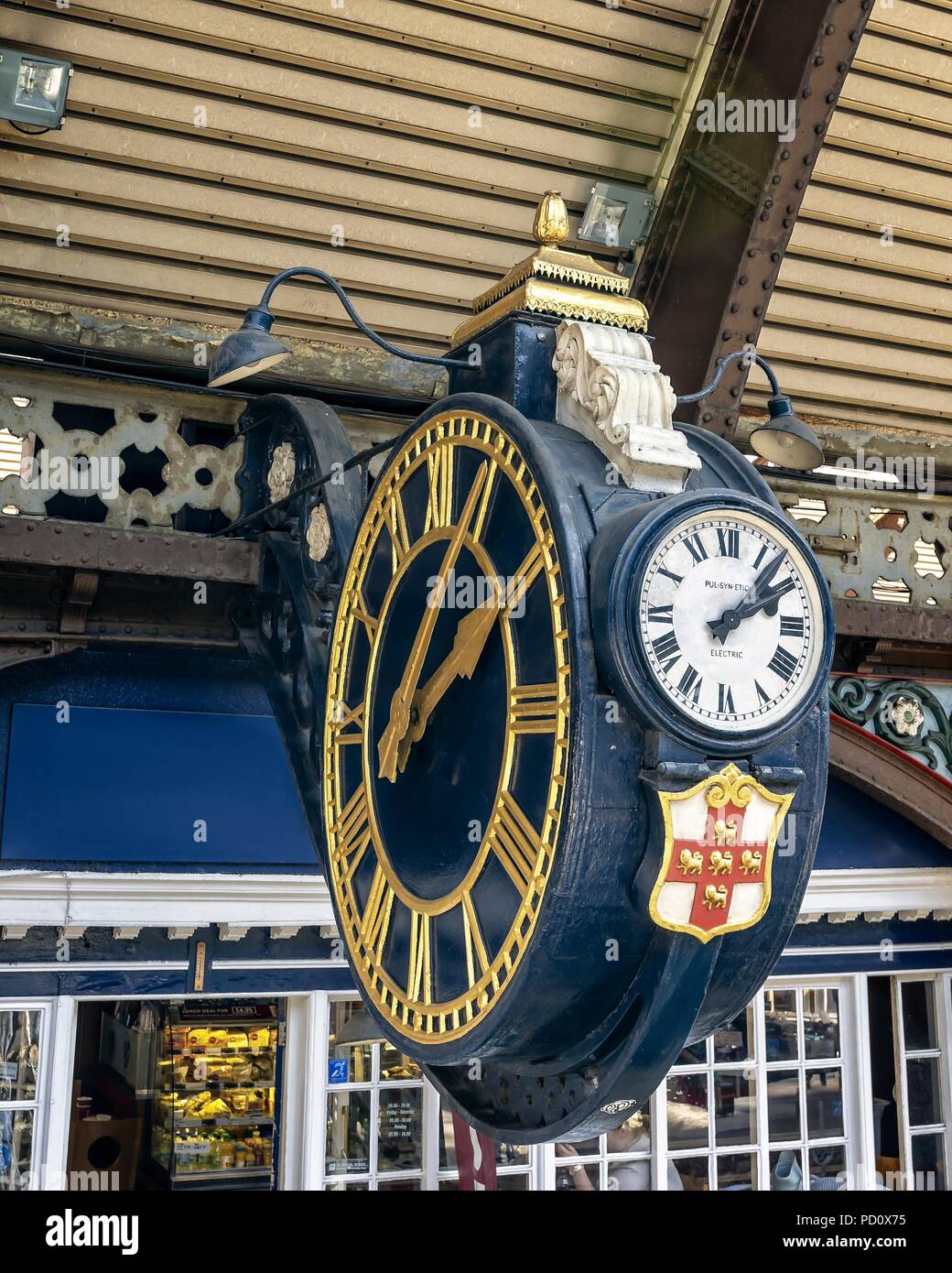 The famous clock at York Railway Station with a smaller clock inset ...
