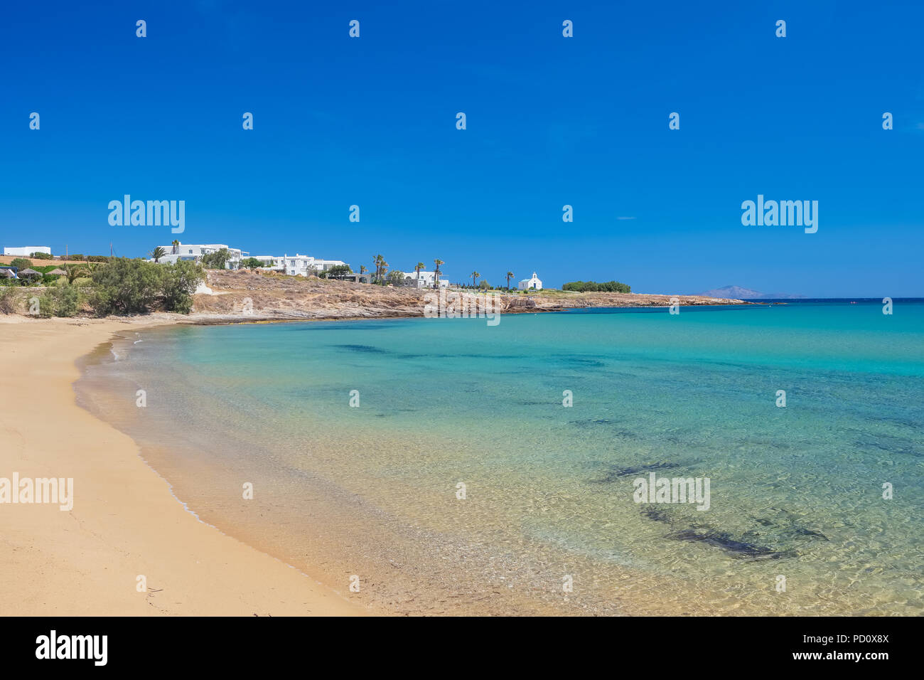 Sandy beach with amazing tranquil water on Paros island, Cyclades ...