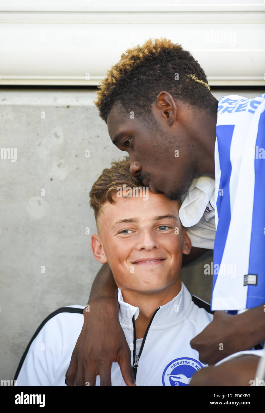 Brighton UK 3rd August 2018 - Yves Bissouma of Brighton jokes with Ben ...