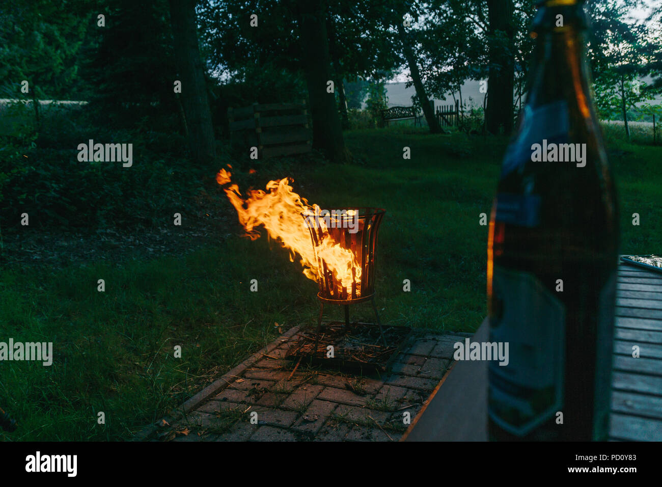 bonfire burning in a garden Stock Photo - Alamy