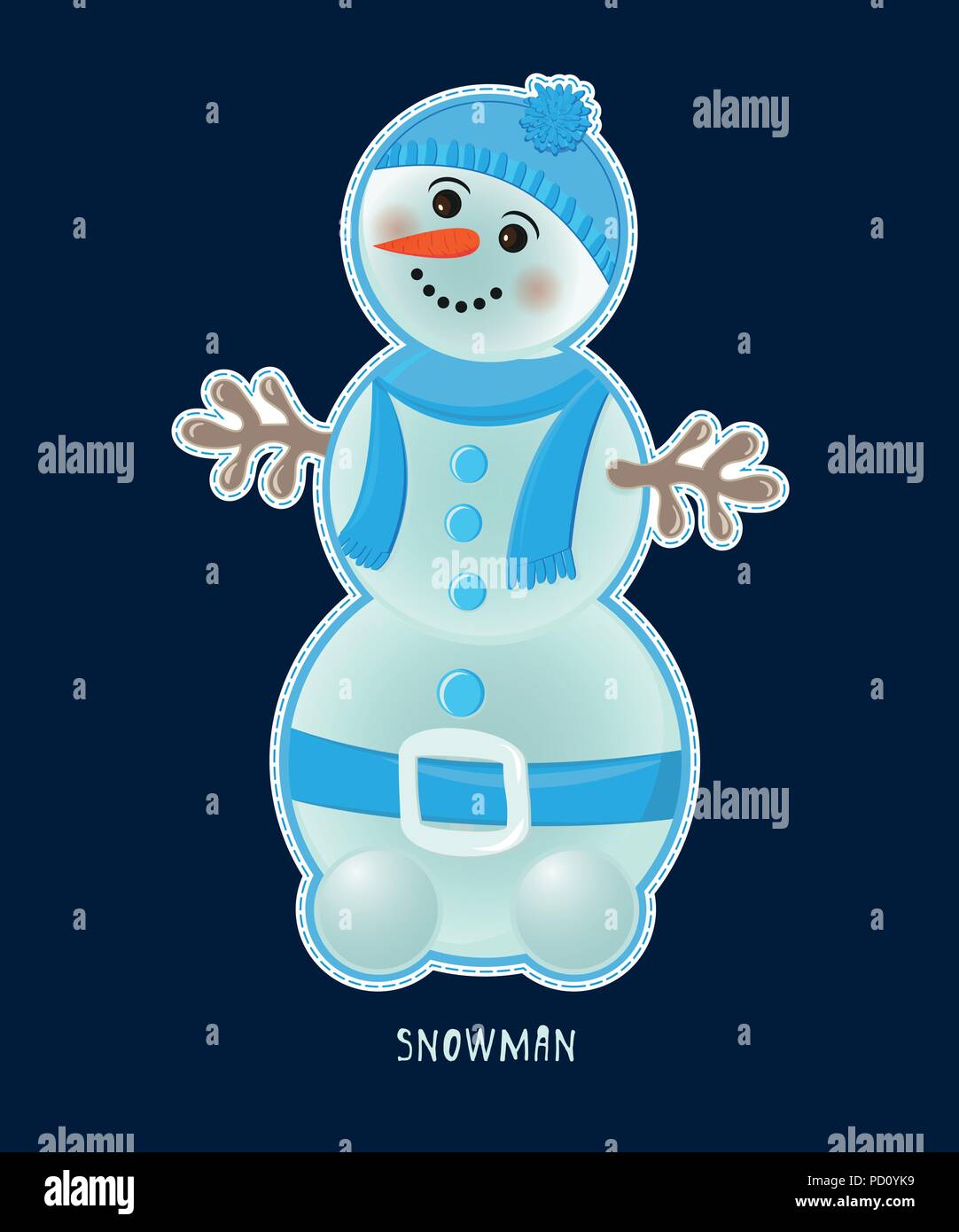 Cute birthday baby sticker with snowman Design for greeting card ...