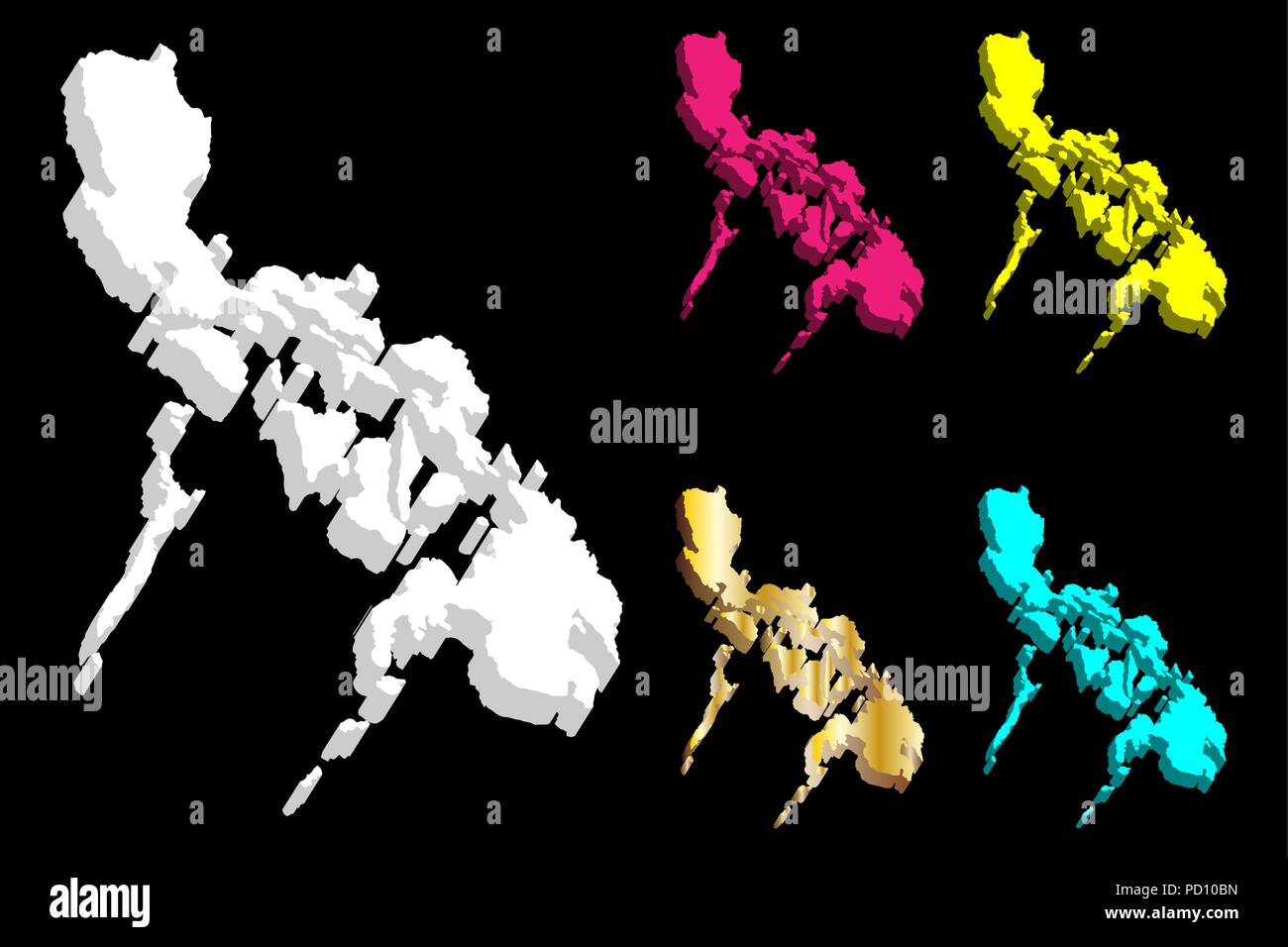 3D map of Philippines (Republic of the Philippines) - white, yellow ...