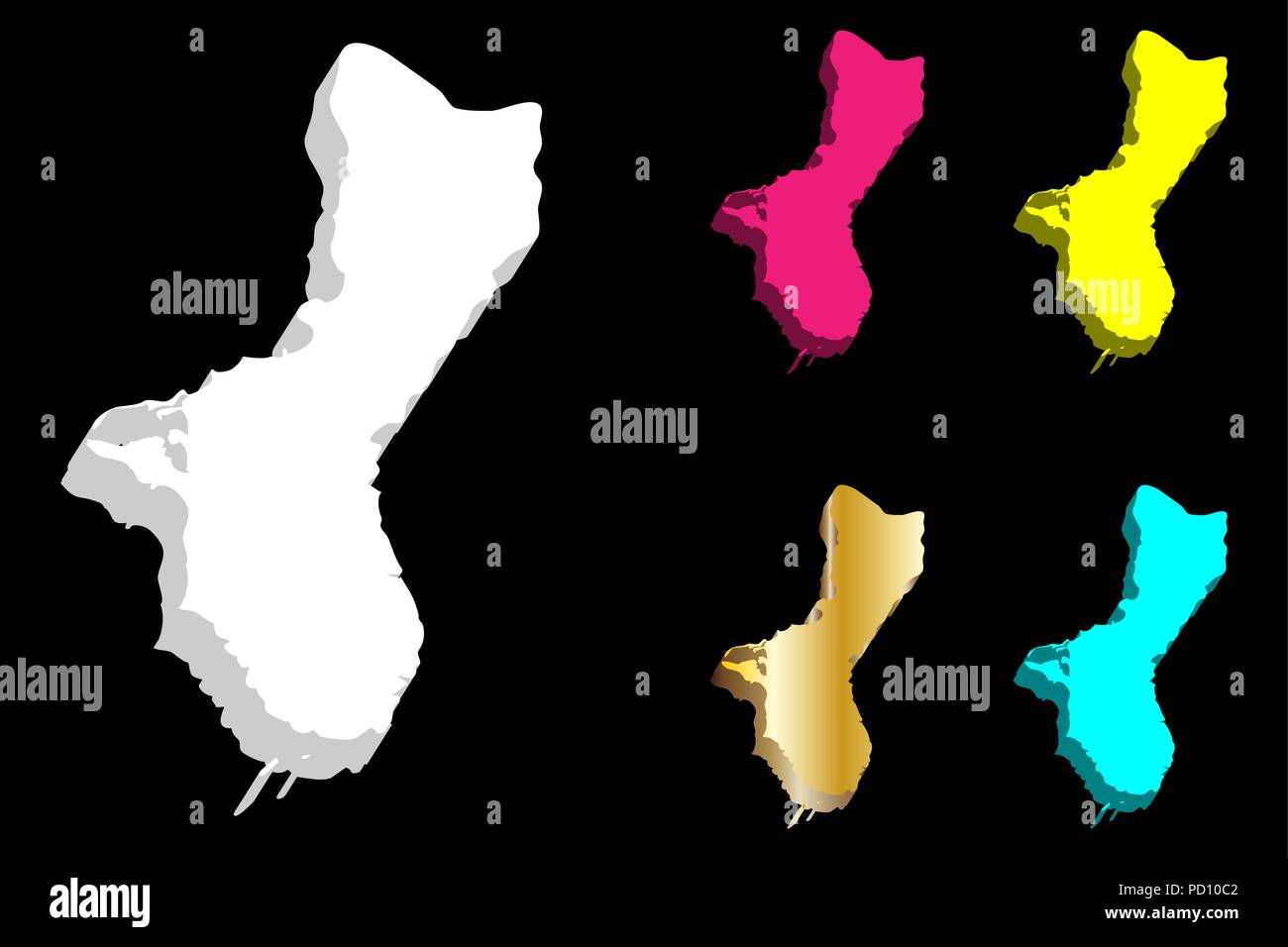 3D map of Guam (Territory of Guam) - white, yellow, purple, blue and ...