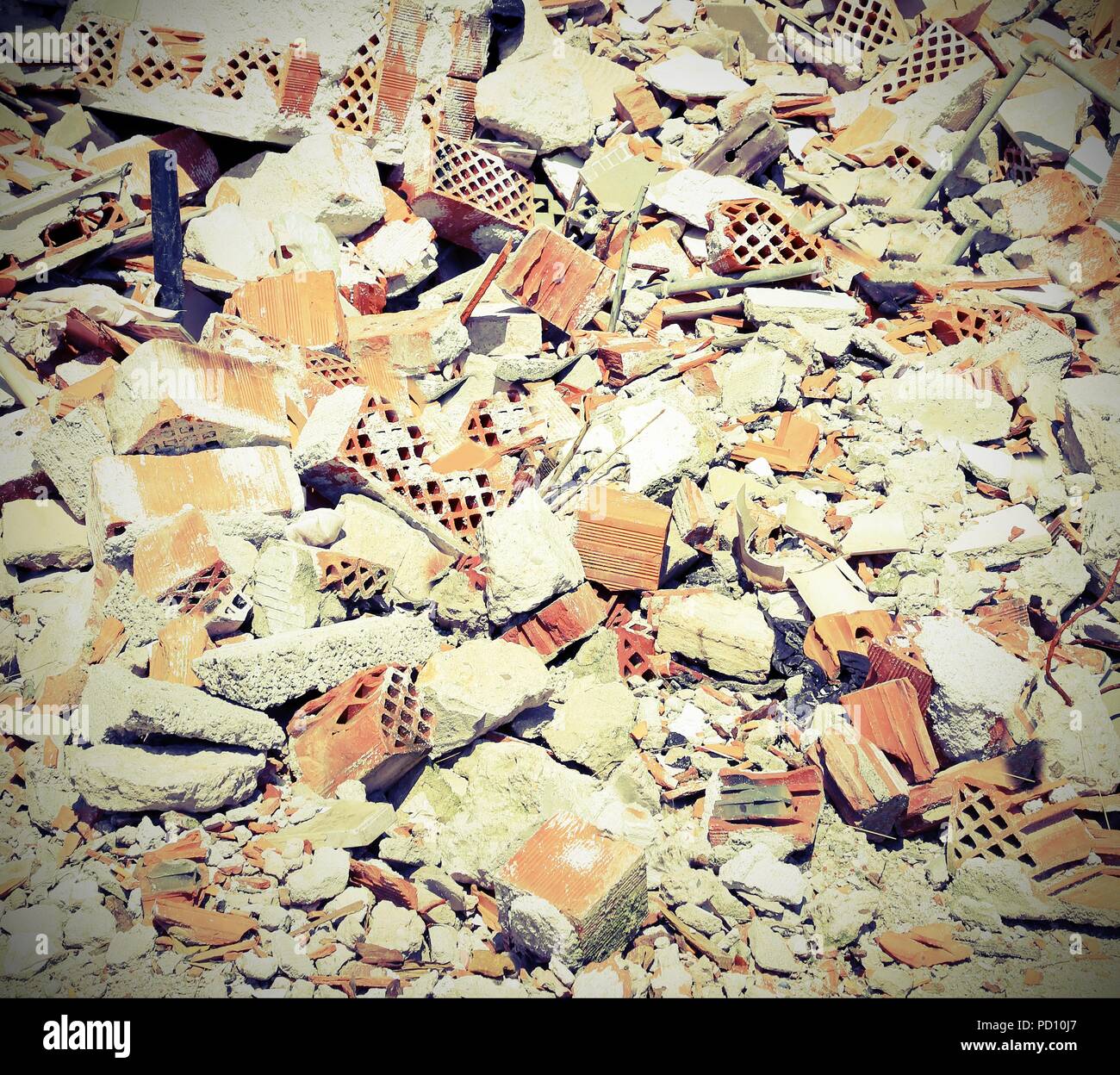 background of debris and bricks of a destroyed house Stock Photo - Alamy
