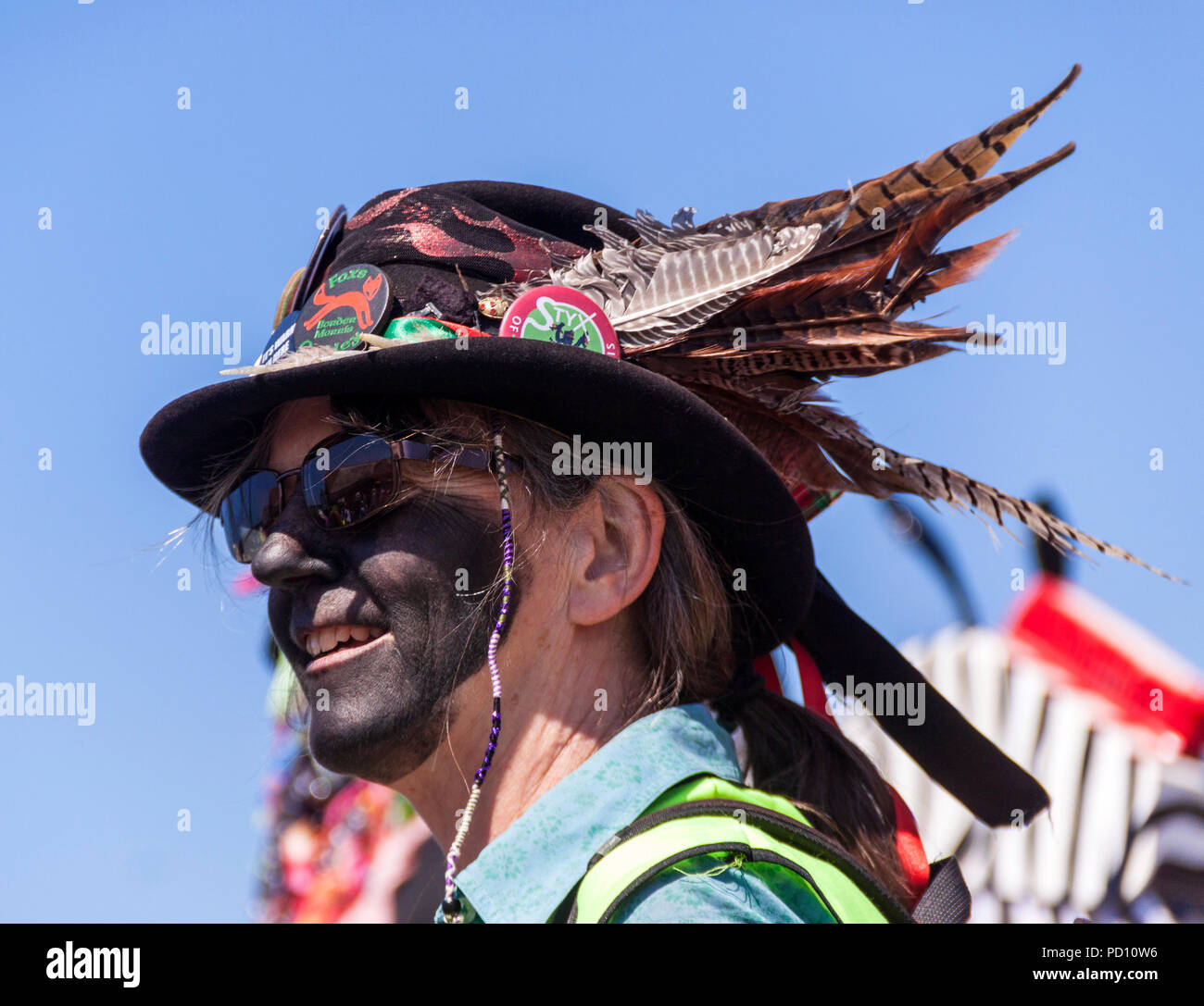 Traditional black face Morris Dancer, 2018,Sidmouth, Devon. Dancers ...