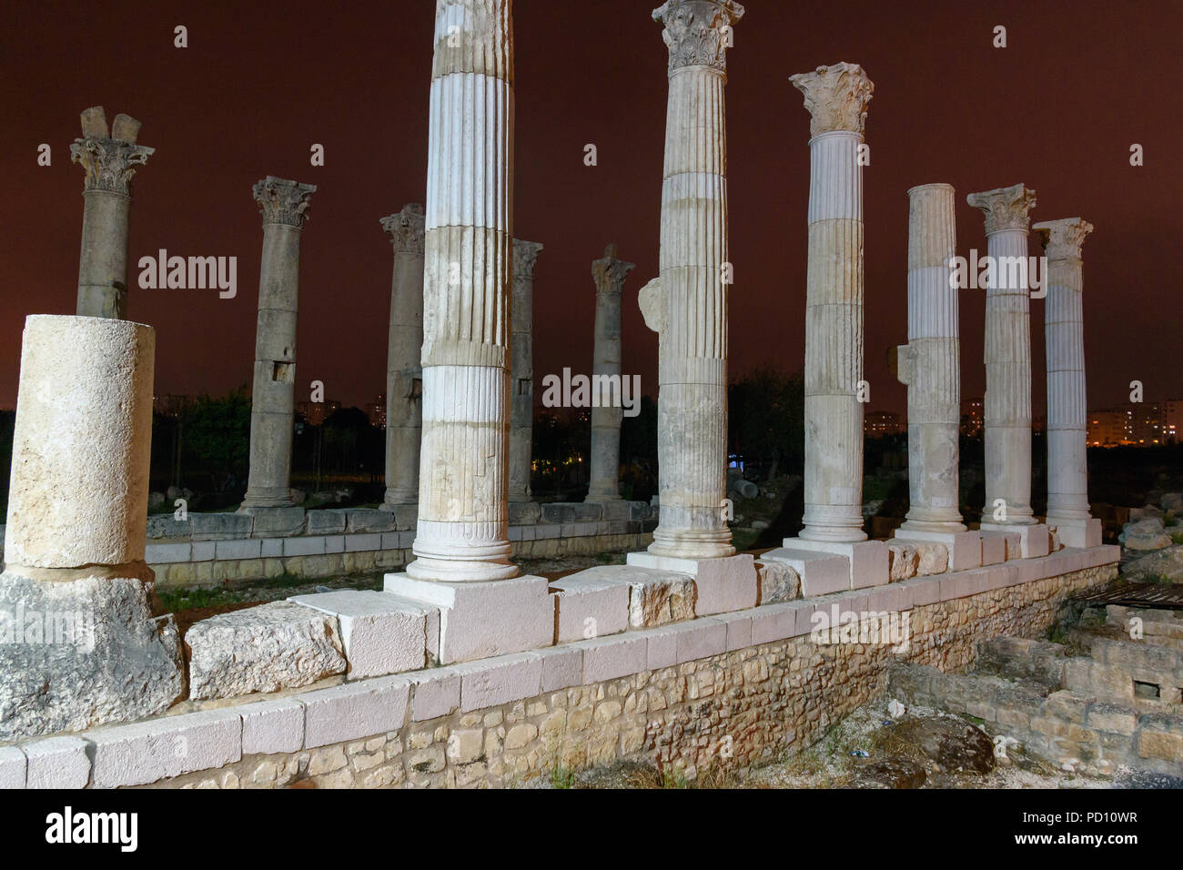 Soloi pompeipolis is ancient harbour city at night. Mersin. Turkey ...
