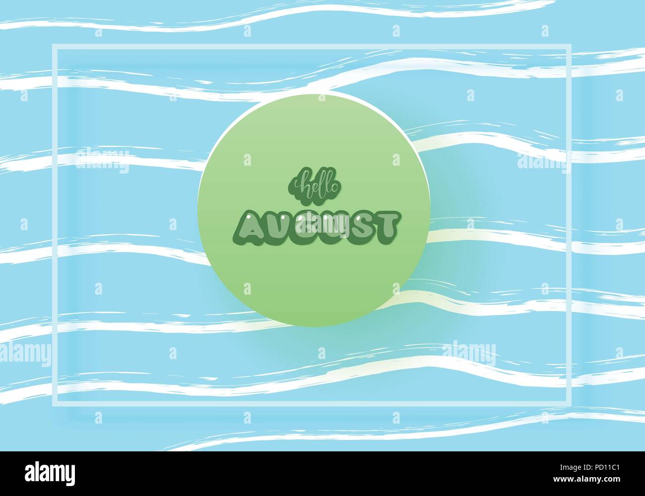 Hello august greeting card composition. Handwritten sticker lettering ...