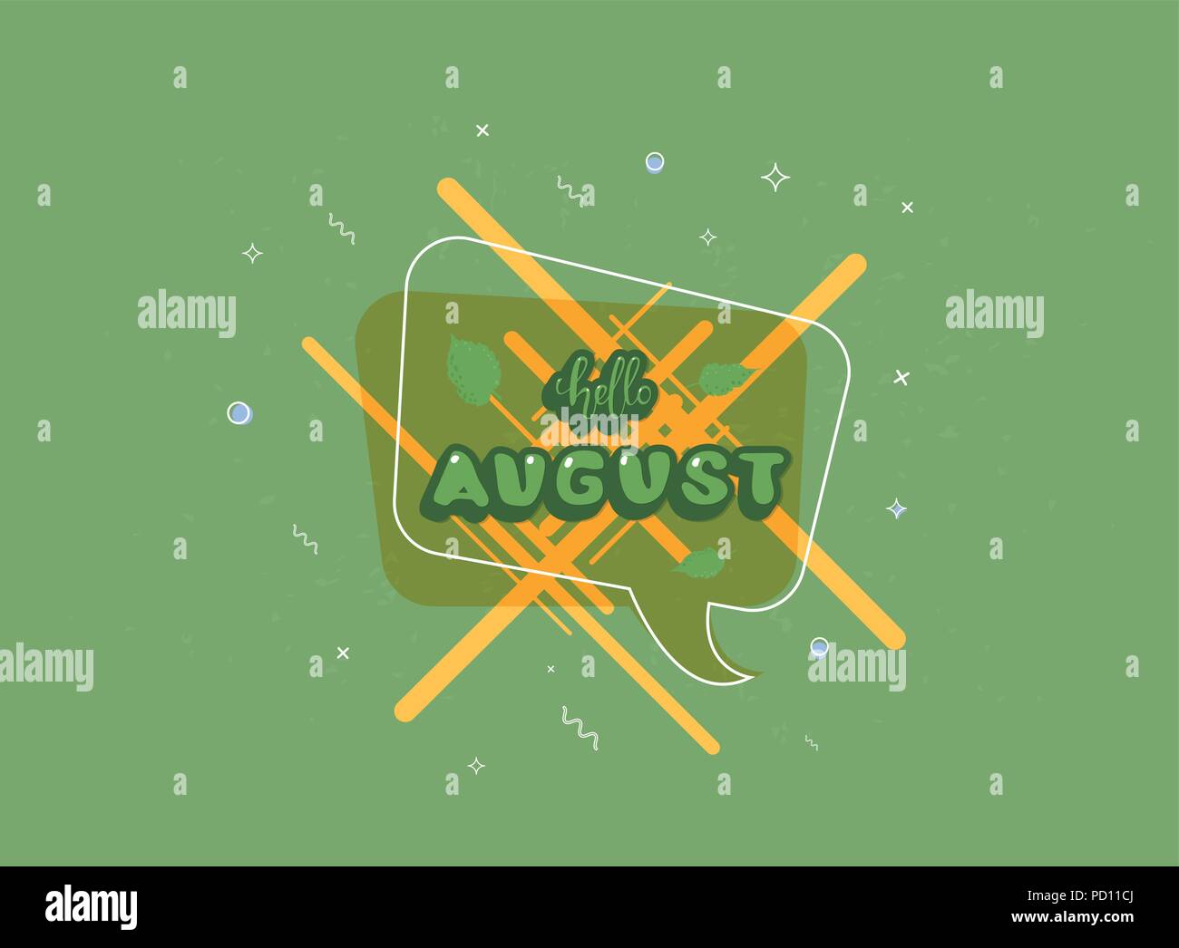 Hello august greeting card creative composition. Handwritten sticker ...