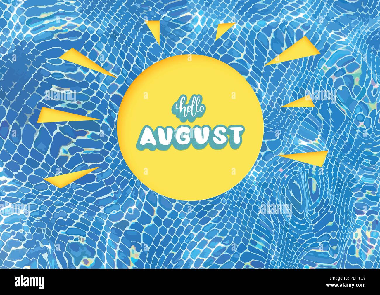 Hello august greeting card composition. Handwritten sticker lettering ...