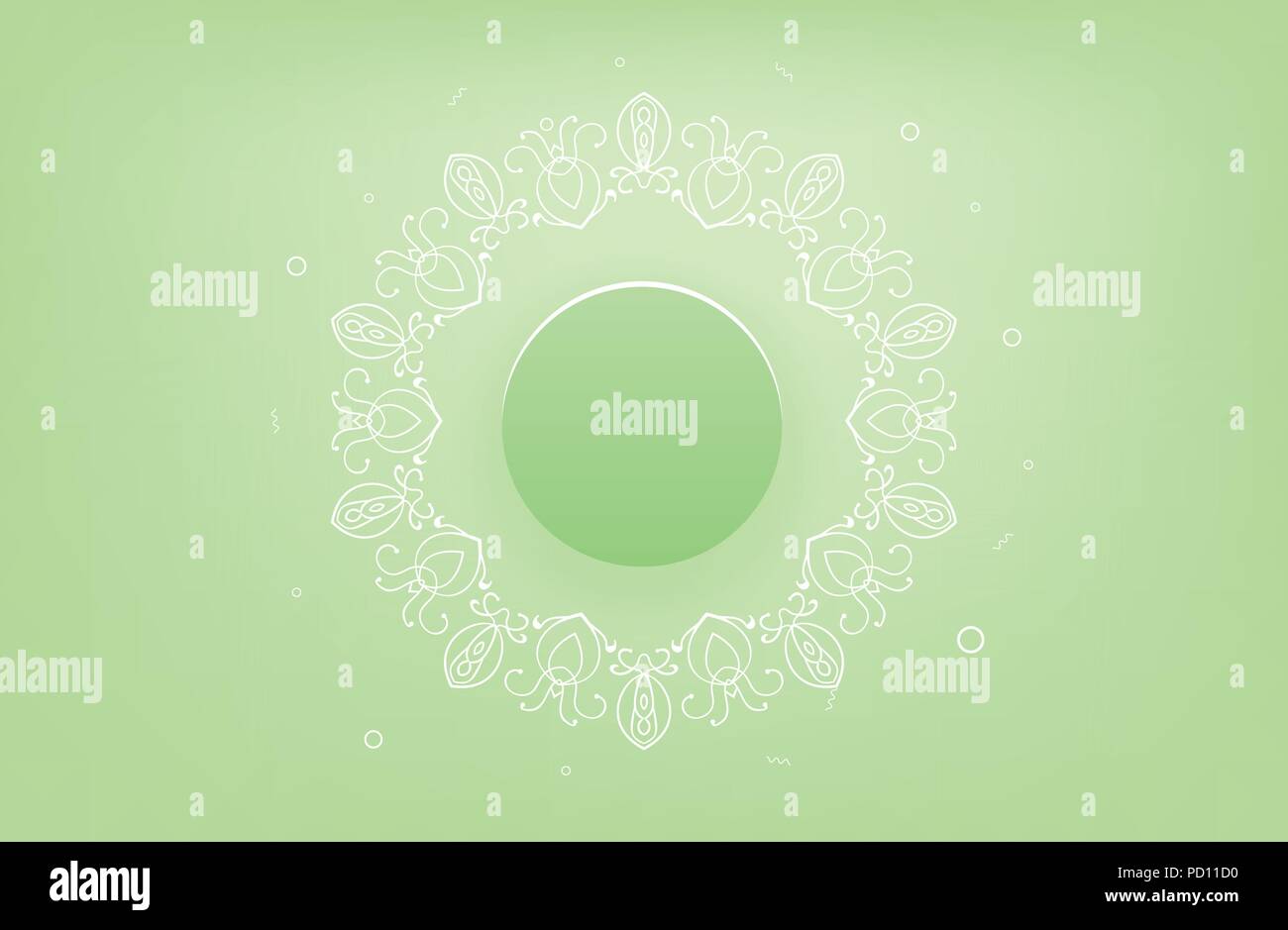 Greeting card composition. Bright green background with round vintage ...