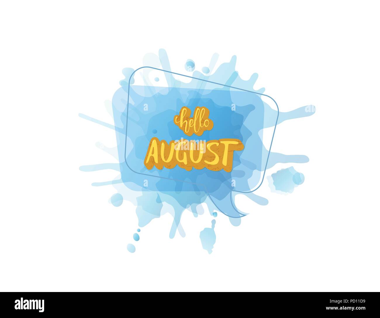 Hello august greeting card composition. Handwritten sticker lettering ...