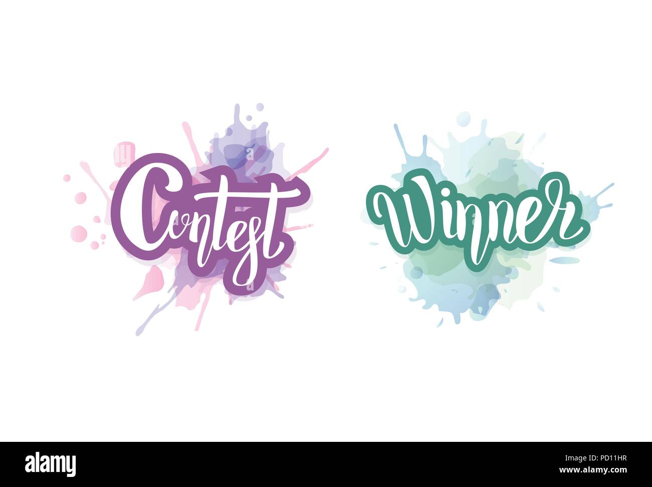 Contest and Winner card for social media network. Set of handwritten ...