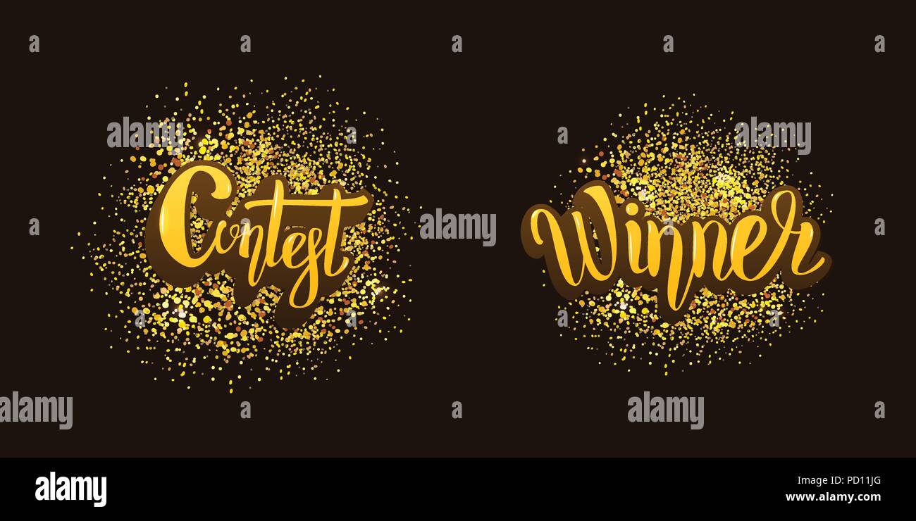 Contest and Winner card with with gold glitter texture. Set of ...
