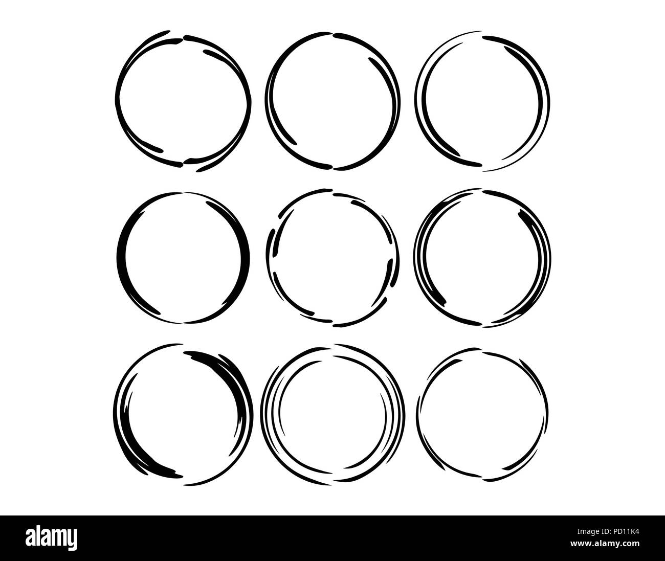Set of round grunge frames. Empty circlular borders. Ellipse frame ...