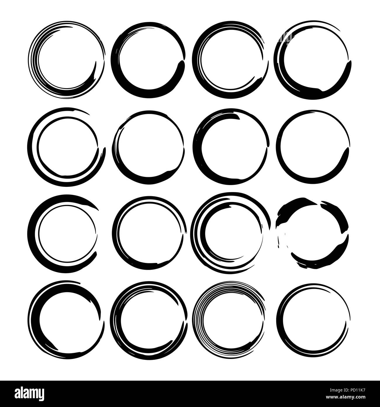 Set of round grunge frames. Empty circlular borders. Vector ...