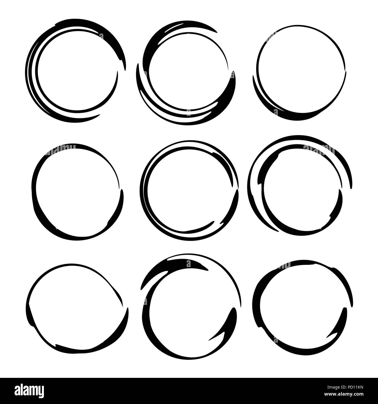 Set of black round empy grunge frames isolated on white background ...